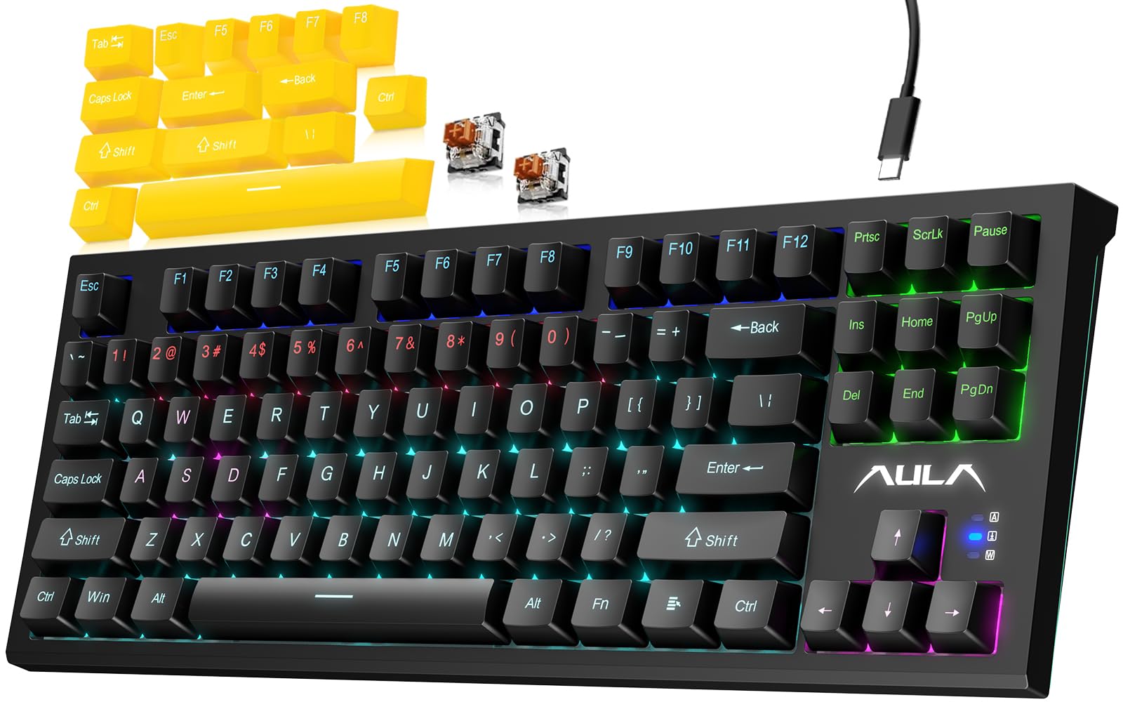 AULA Mechanical Keyboard, 87 Keys RGB Backlight Gaming Keyboard, Compact Wired Computer Keyboards for Windows PC (Black, Brown Switch)