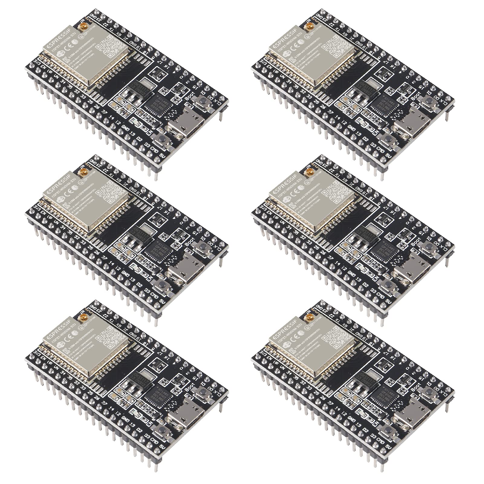 Aitrip 6pcs ESP32-DevKitC core Board ESP32 Development Board ESP32-WROOM-32U for Arduino IDE (ESP32-WROOM-32U)