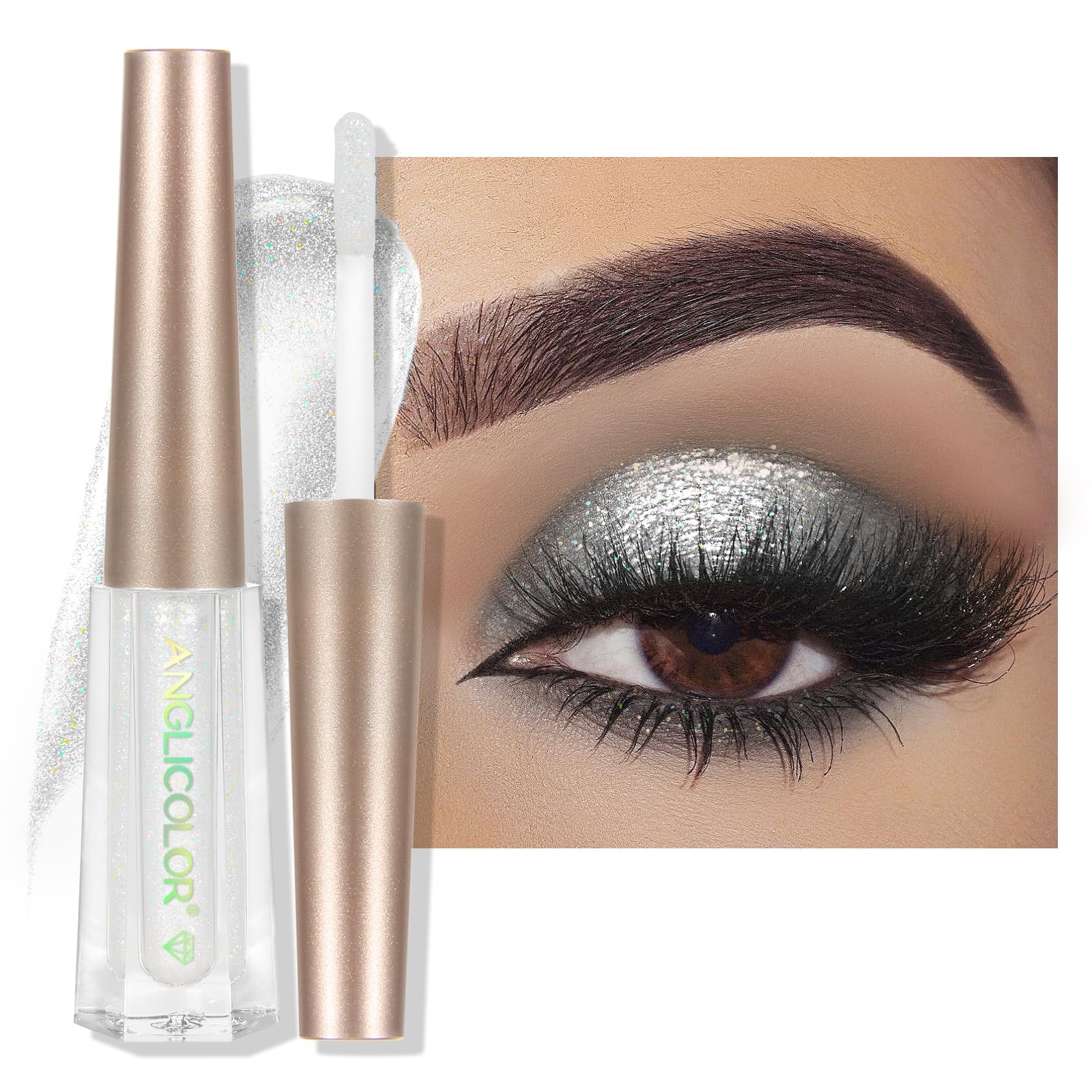 Anglicolor Diamond Glitter Liquid Eyeshadow, Glitter Eyeshadow, Lightweight Smooth, Shimmer Eyeshadow, Metals Gloss Sparkling Eyeliner Pen, Cosmetics Gift for Girls and Women (Coffee #10)
