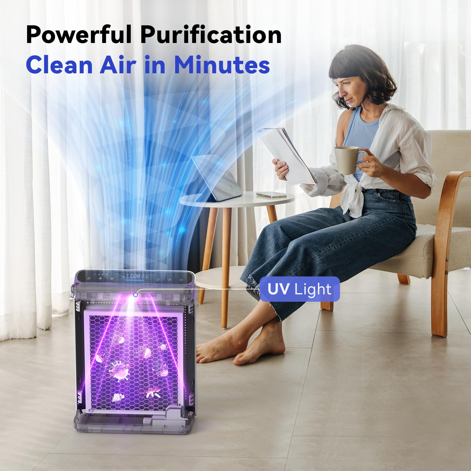 Afloia Air Purifiers, H13 True HEPA Filter with Air Quality Sensor & Auto Mode