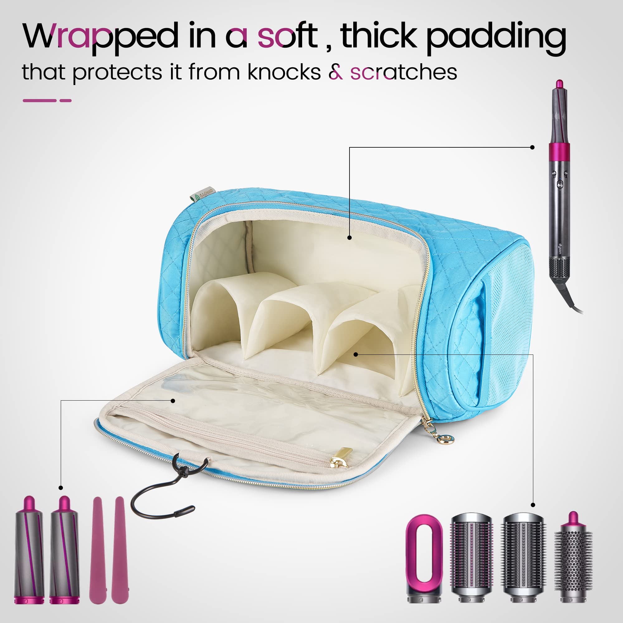 BAGMIND Travel Case Compatible for Dyson Airwrap Complete Styler & Attachments, Anti-scratch Carrying Case Bag with Hanging Hook for Hair Dryer Curler Accessories, Black