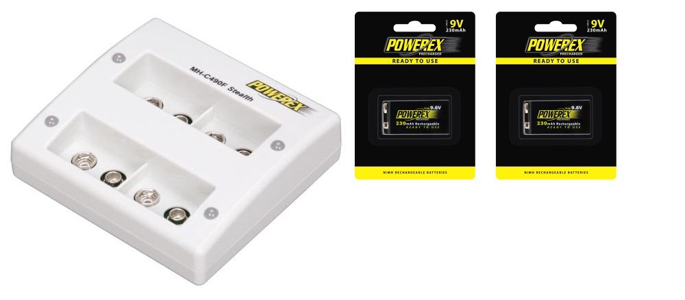 Powerex MH-C490F Stealth Two-Hour Compact 4-Bank NiMH Battery Charger Bundle with Two 9.6V Batteries