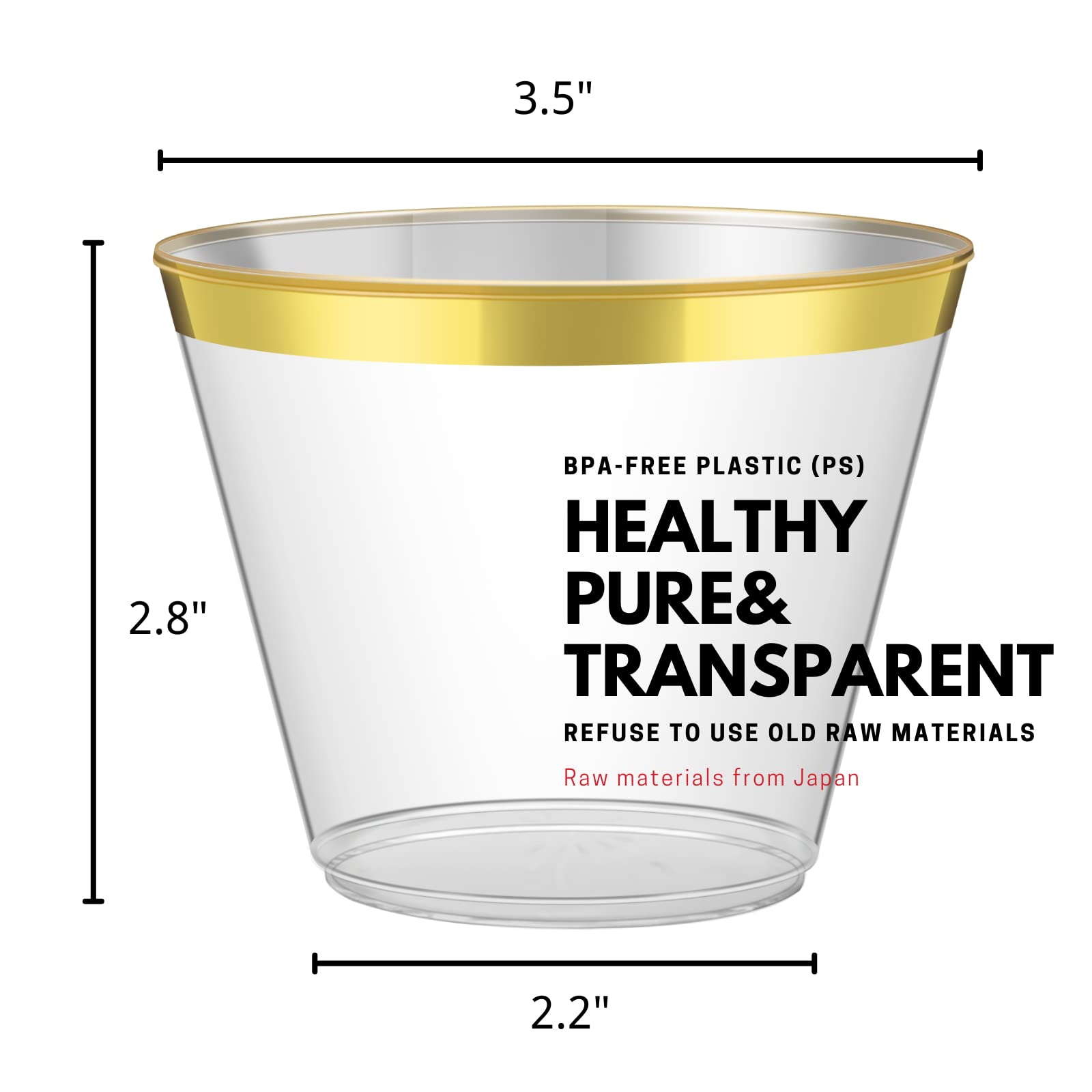 Athoma 12oz Gold Rimmed Plastic Cups Disposable, Drinket Gold Plastic Glasses for party, 100pcs Disposable Plastic Cups Tumblers, Hard Plastic Party Cups, Plastic Wedding Cups,Plastic Cups For Party