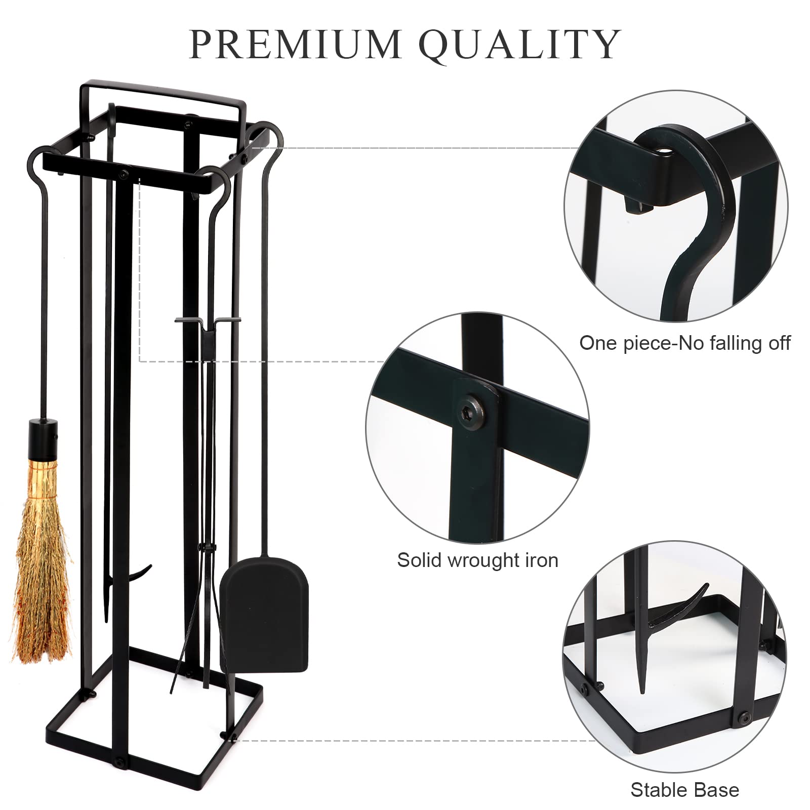 Harmiden 5 Pieces Fireplace Tools Set Wrought Iron Indoor Fire Place Accessories Hearth Wood Stove Outdoor Fire Pit Tool Set