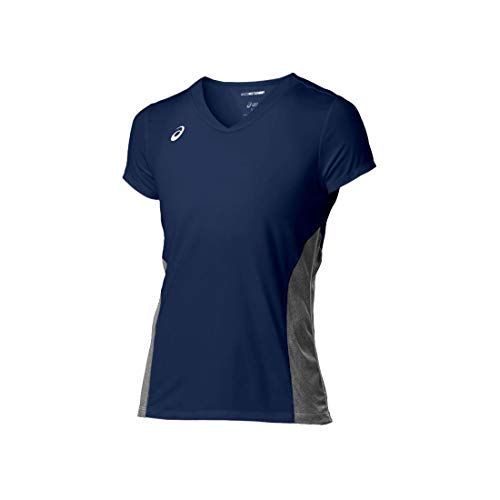 ASICS Women's Decoy Shorts Sleeve V-neck, Steel Grey/Heather Grey, Medium