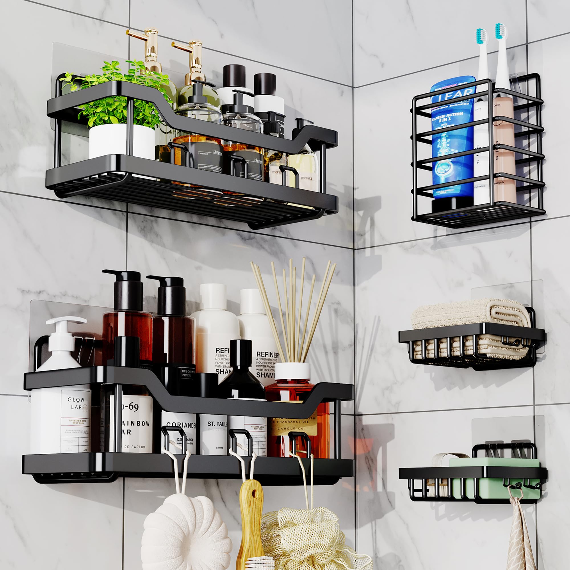 ZHOHO TANT Shower Organizer 5 Pack, Adhesive Shower Caddy with No Drilling, Large Capacity, Rustproof Stainless Steel for Bathroom Organizers and Storage&Kitchen, Shower Shelves for Inside Shower
