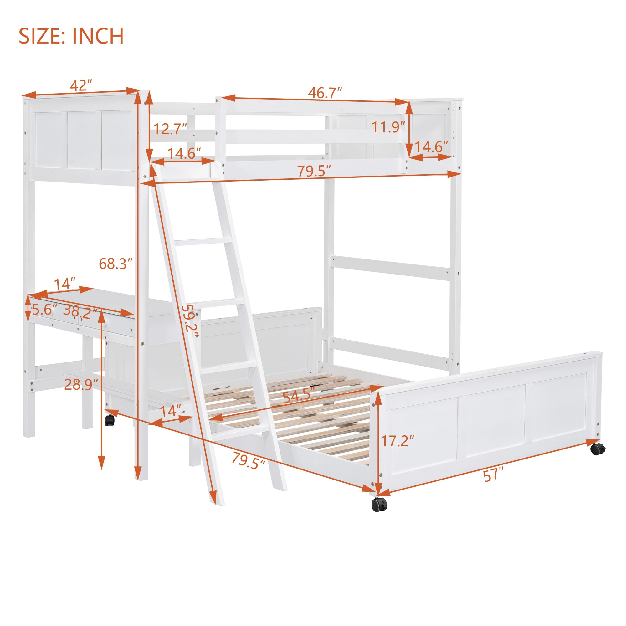 Harper & Bright Designs Twin Over Full Bunk Beds with Desk and Drawers, Wood Twin Size Loft Bed with Removable Full Platform Bed Frame, Bunk Bed with Ladder for Kids Girls Boys, White