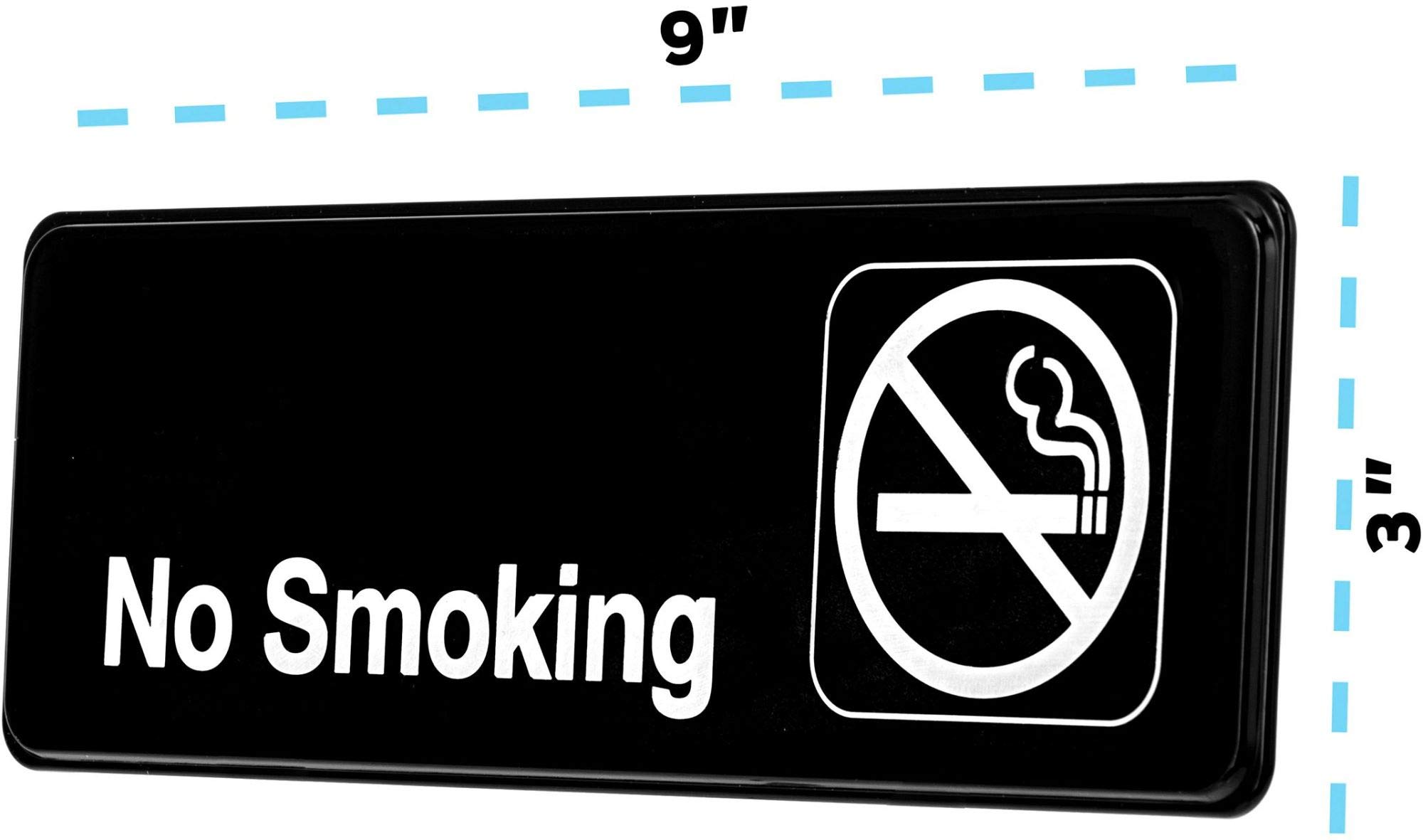 Alpine Industries No Smoking Sign - Visible Black Wall/Door Placard w/Adhesive Back, White Text for Smoke Free Restaurants, Offices & Gas Stations 3x9 inches