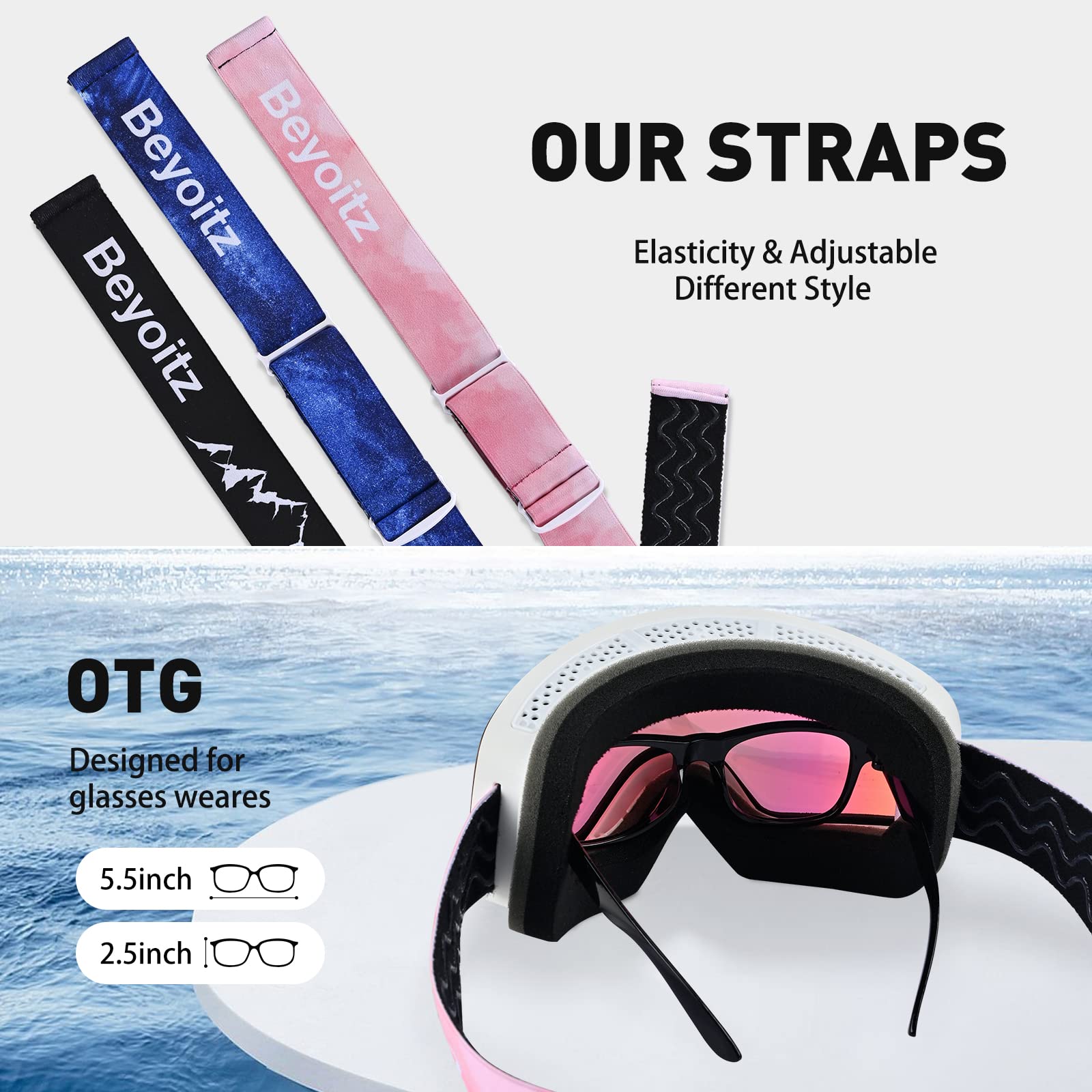 Beyoitz Cylindrical Ski Goggles OTG Snow Goggles Anti-fog Snowboard Goggles For Men Women Adults