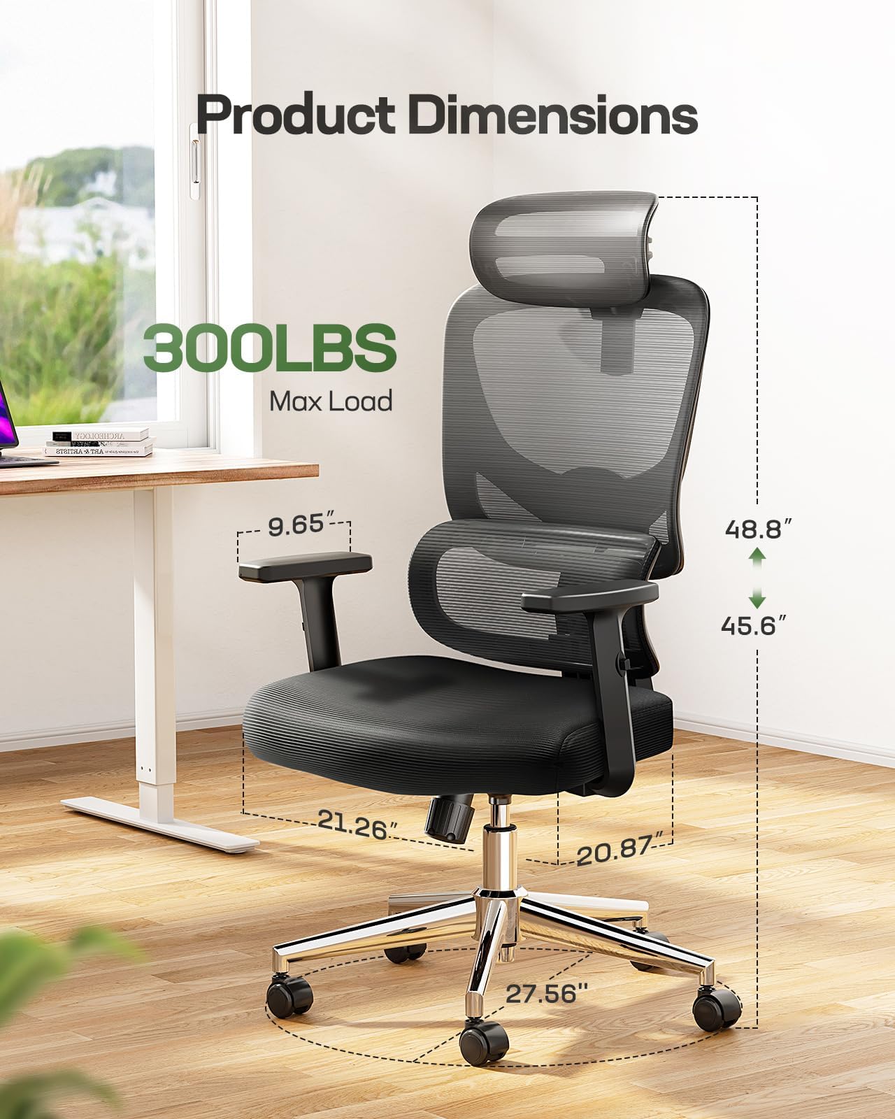 Ergonomic Office Chair Desk Chair: Marsail High Back Mesh Office Chair with Adjustable Lumbar Support and Adjustable 2D Headrest, Ergonomic Gaming Chair for Home Office