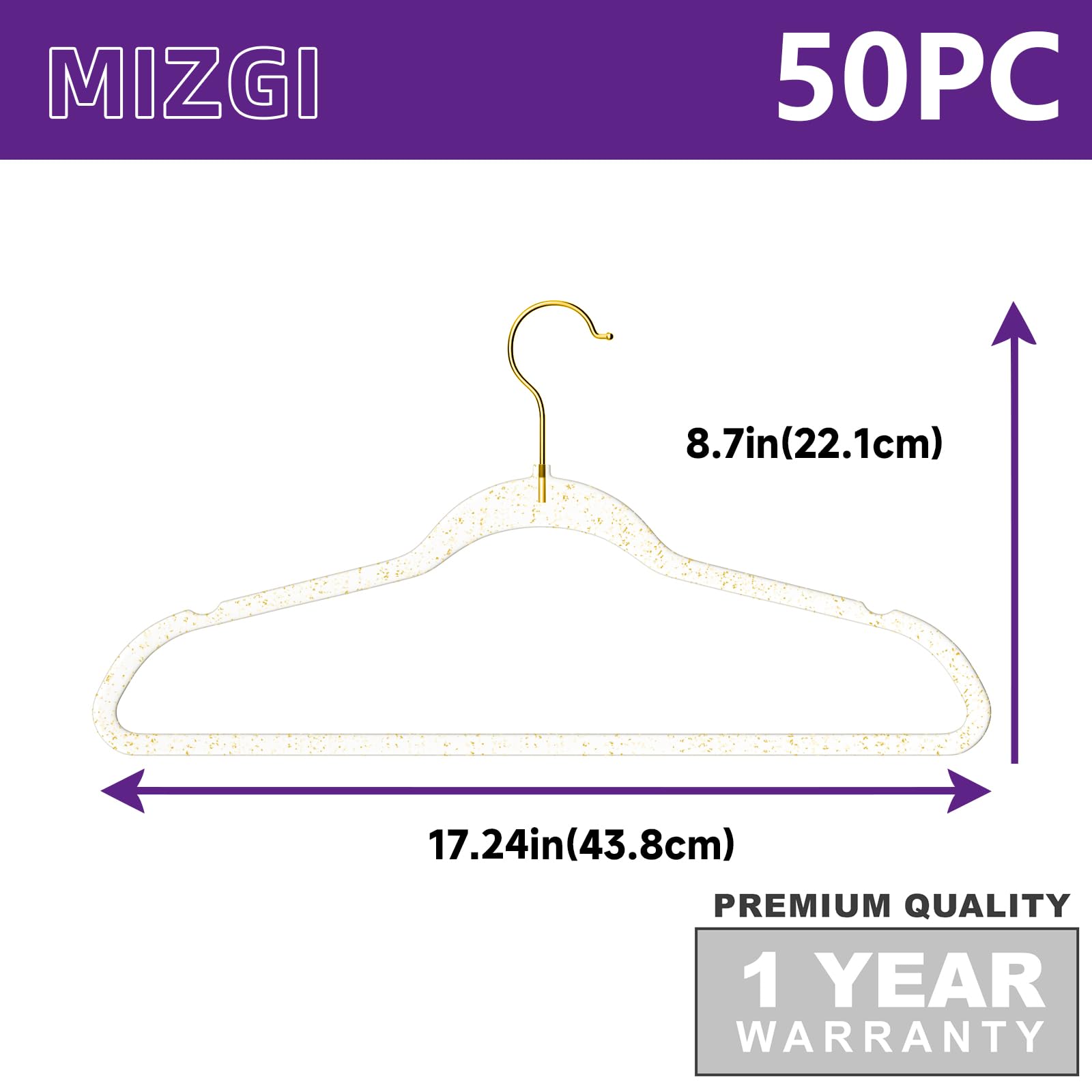 Premium Clear Invisible Acrylic Hangers,Crystal Plastic Hangers with Bling Gold Glitter 50 Pack Ultra Slim & Space Saving Suit Hangers for Coats, Pants & Dress Clothes