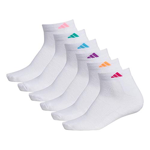 adidas Women's Athletic Cushioned Cut Socks (6-Pair) Low Profile Arch Compression for a Secure Fit, White/Shock Pink/Bright Cyan, Medium