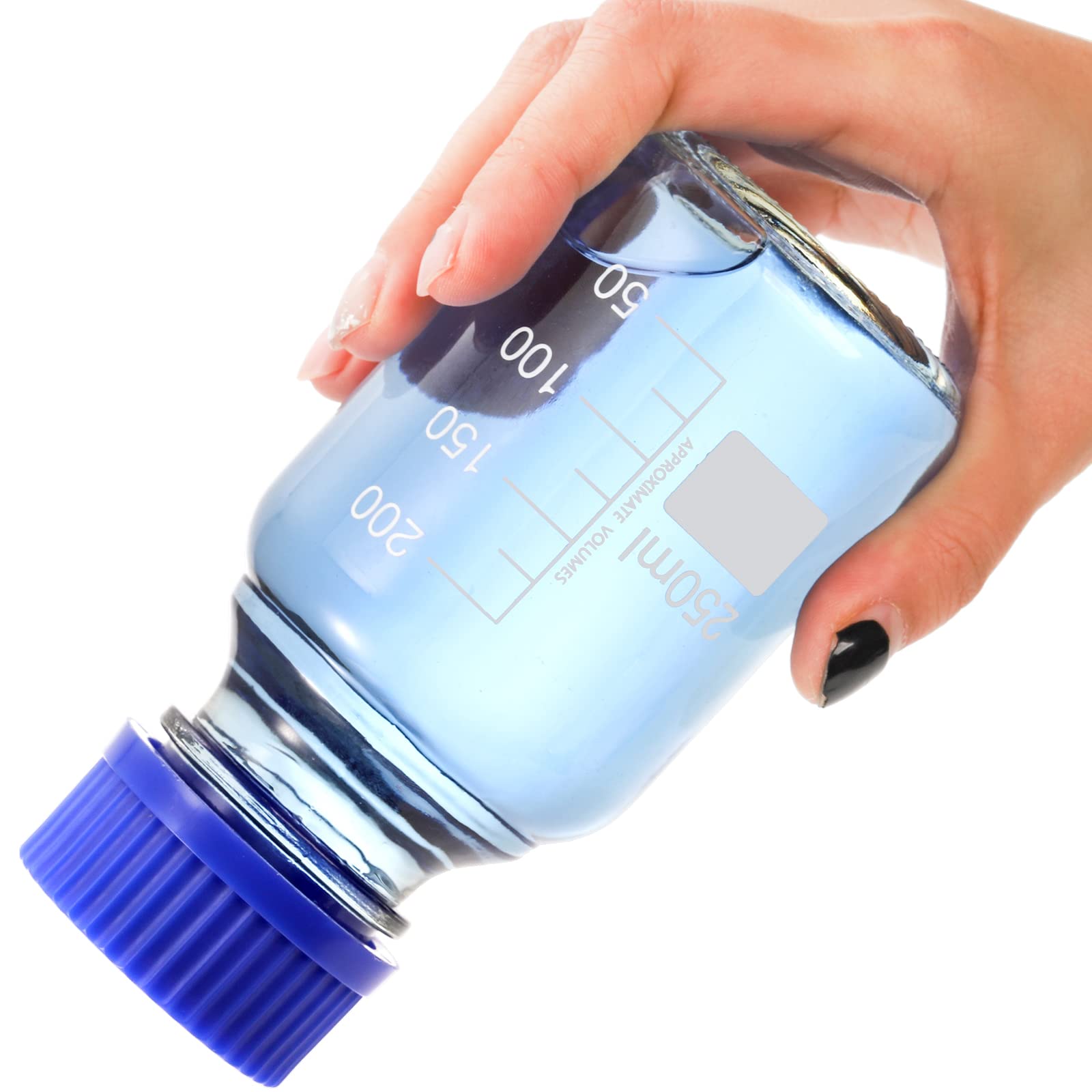 Yopay 10 Pack Media Storage Bottles with GL45 Blue Screw Cap, 250ml Reusable Glass Bottle, Round Scientific Glass Container for Labs, Classrooms or Home Use