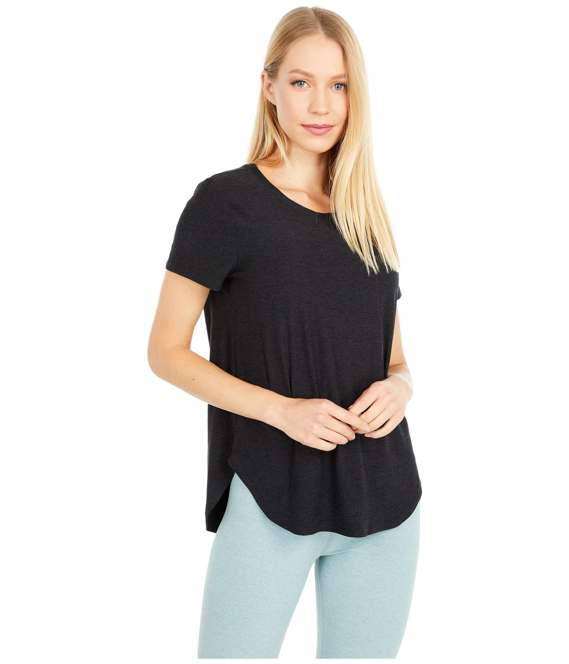 Beyond Yoga Womens Featherweight On The Down Low Tee Deep Sea Heather XS One Size