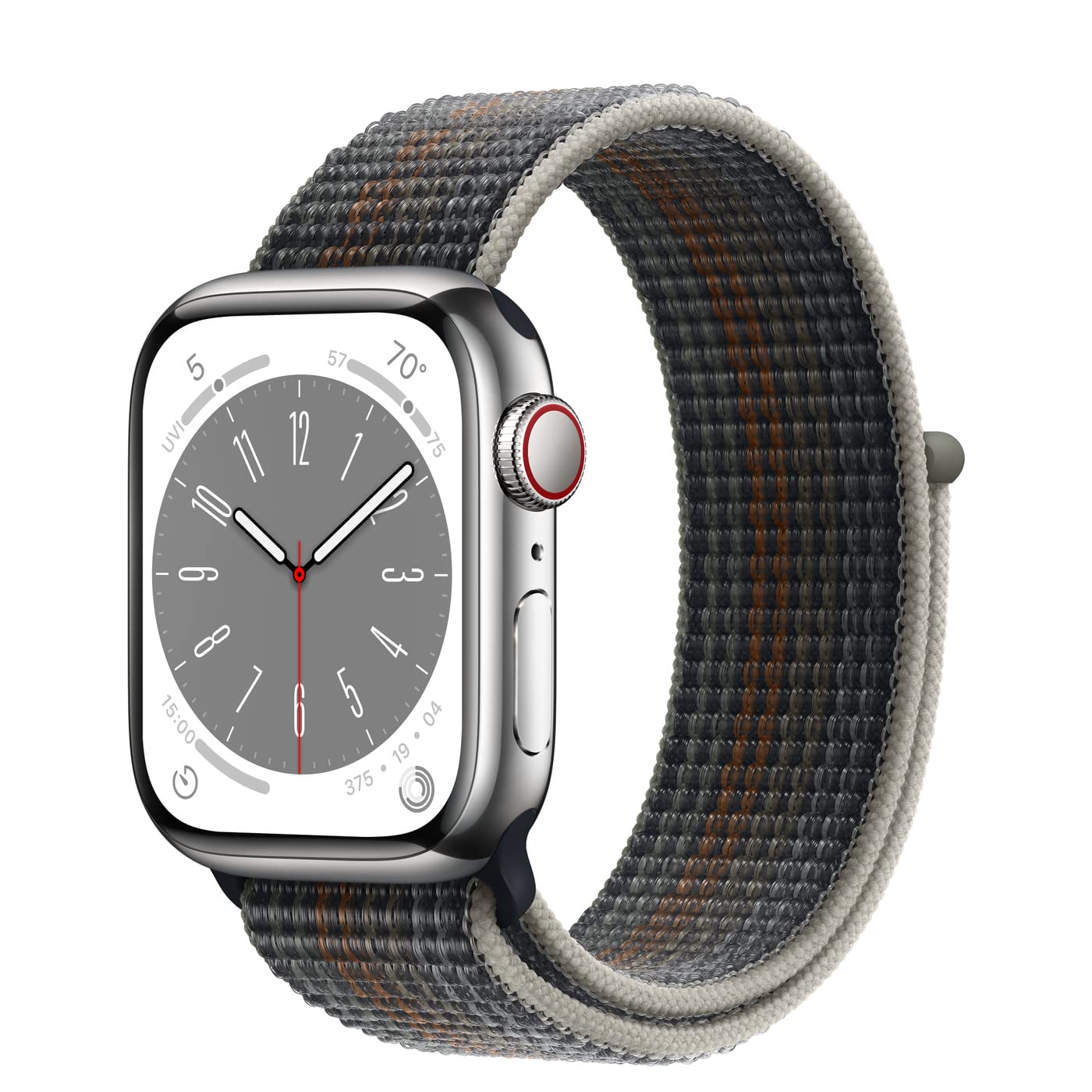 Apple Watch Series 8 (GPS + Cellular, 41MM) - Silver Stainless Steel Case with Midnight Sport Loop (Renewed)