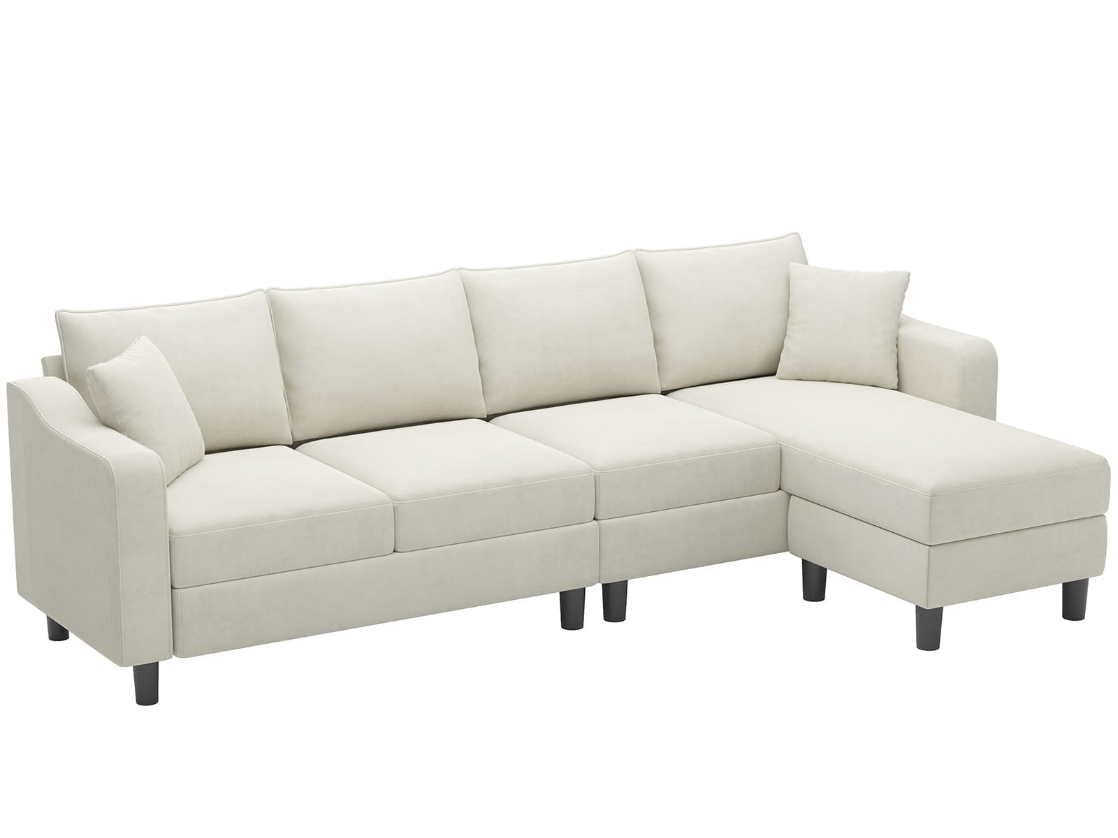 Belffin Velvet Convertible Sectional Sofa L Shaped Couch Reversible Sectional Sofa with Chaise Velvet 4 Seat Sectional Sofa (Beige)…