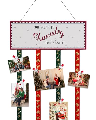 ARTSHOWING Laundry Room Picture Frames Collage Photo Hanging Display Picture Board Wood Rustic Frames for Wall Decor and Dorm Home Decor Christmas Decorations, Red Words on Water Drops