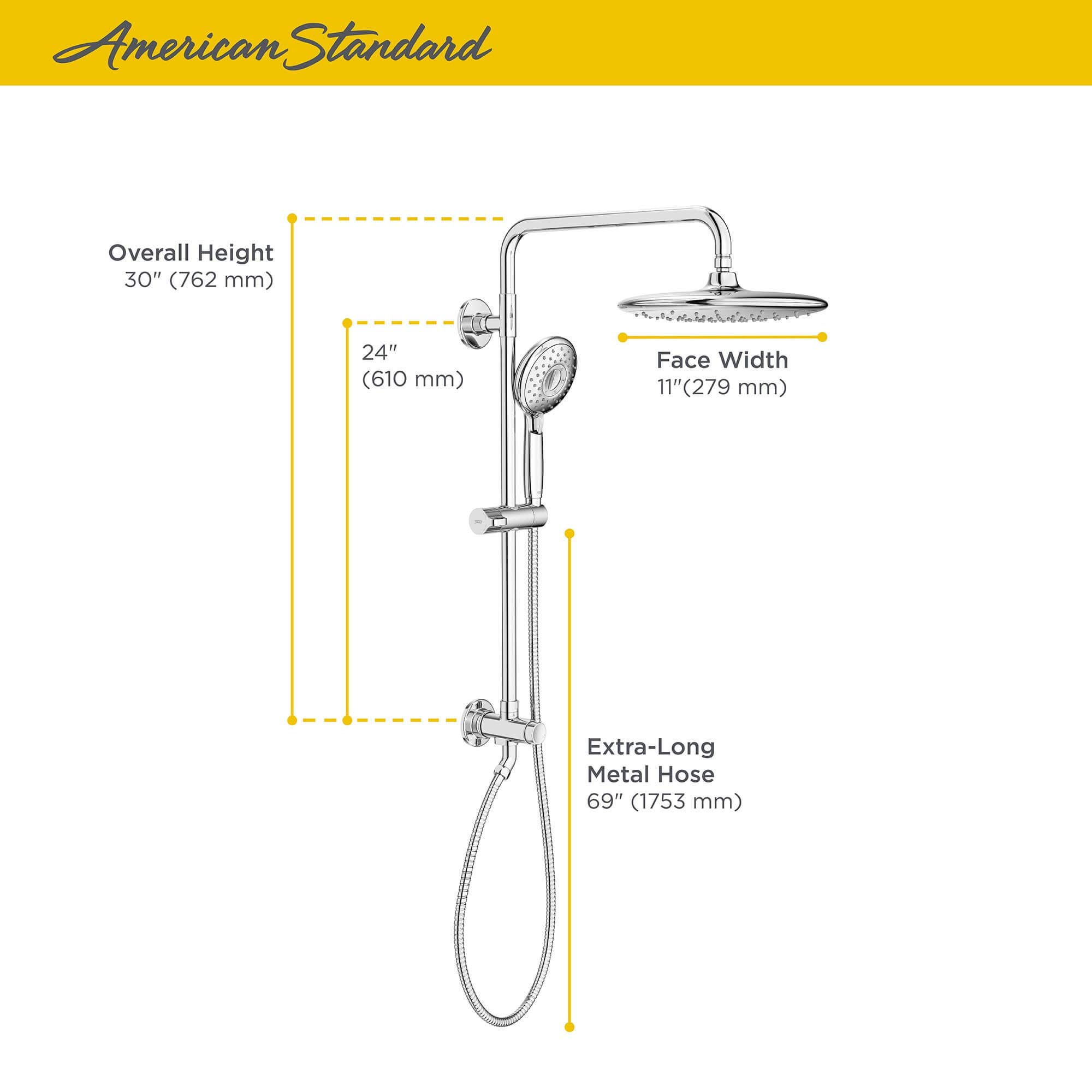 American Standard 9035804.002 Spectra Versa System with Rain Showerhead and Hand Shower, 2.5 GPM, Polished Chrome