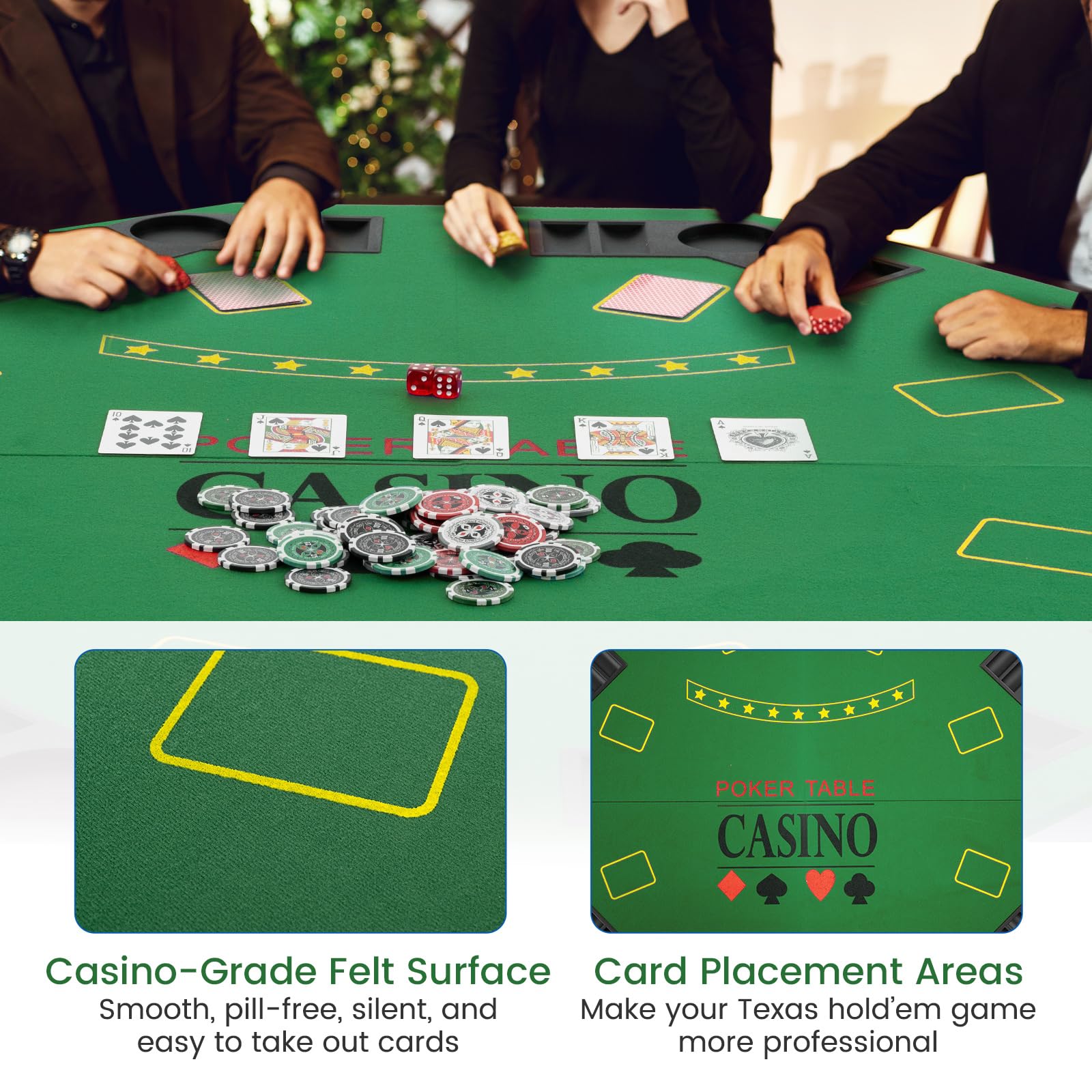 Giantex 48" Poker Table Top, 8 Player Foldable Texas Holdem Poker Mat Layout w/Carrying Bag, Cup Holders, Chip Trays, Portable Anti-Slip Blackjack Octagonal Poker Table Topper for Card Casino Game