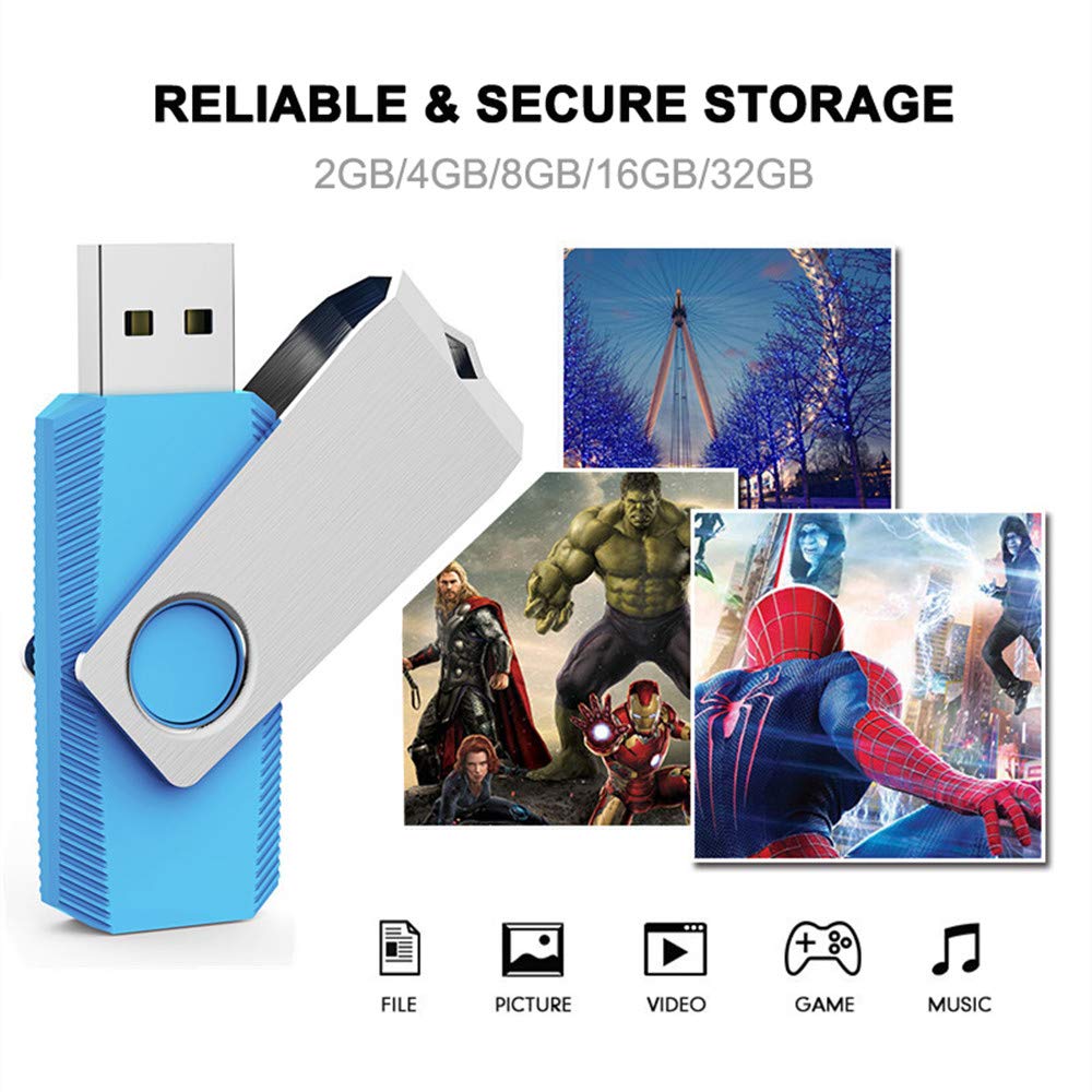 Aiibe 16GB Flash Drive 16 GB USB Flash Drive 10 Pack USB 2.0 Thumb Drive Swivel USB Drives 16GB - Sky Blue