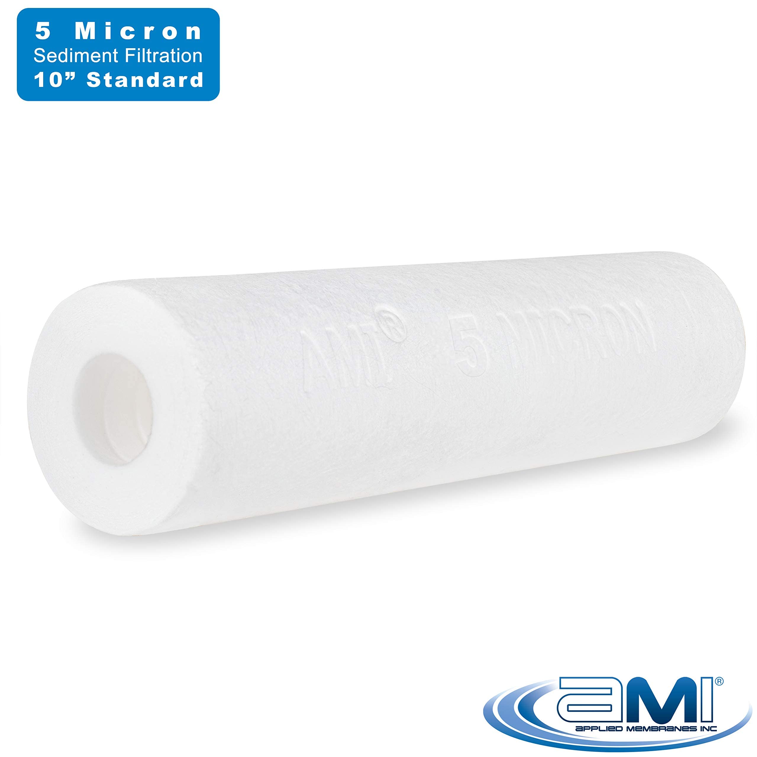 APPLIED MEMBRANES INC. 5 Micron Sediment Filter Replacement | 10" Standard Size Fits All Standard Filter Housing | Removes Rust, Dirt, Sand and Suspended Solids to 5 Micron Size