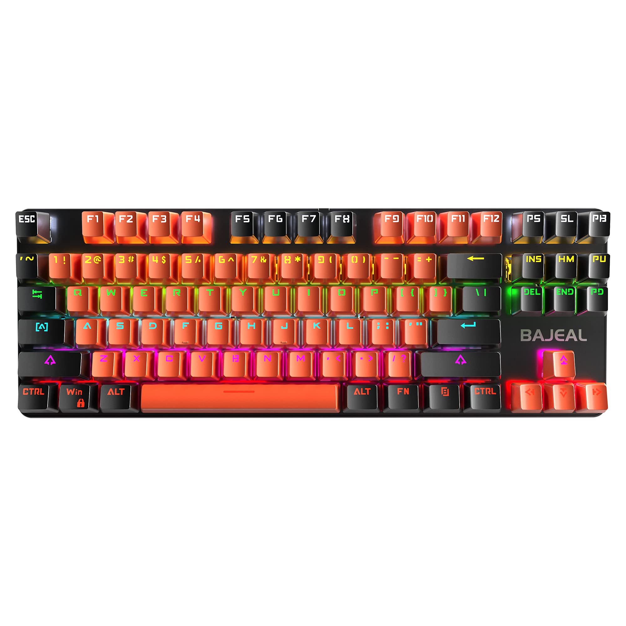BAJEAL Wired Gaming Mechanical Keyboard RGB Backlit Teclado Hot Swappable with Blue Switches for Gaming PC Compact 87 Keys (Orange and Black)