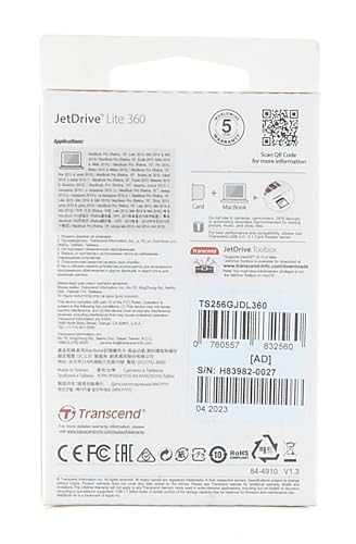 Transcend 256GB JetDrive Lite 360 Storage Expansion Card for 15-Inch MacBook Pro with Retina Display (TS256GJDL360),Black/silver