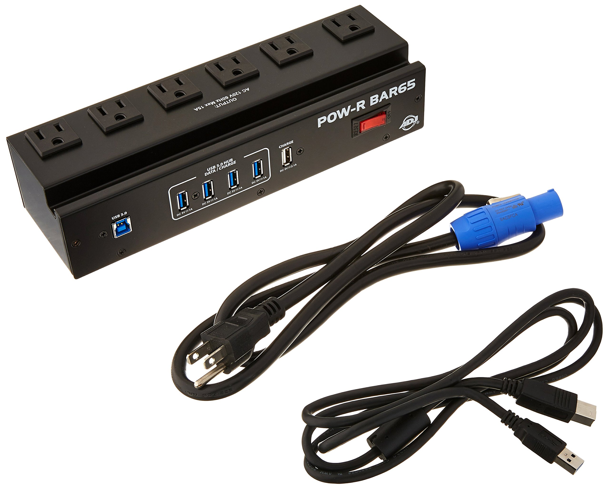 ADJ Products Pow-R Bar65, Utility Power Block with Surge Protected AC Power Sockets and USB Hub PWR571