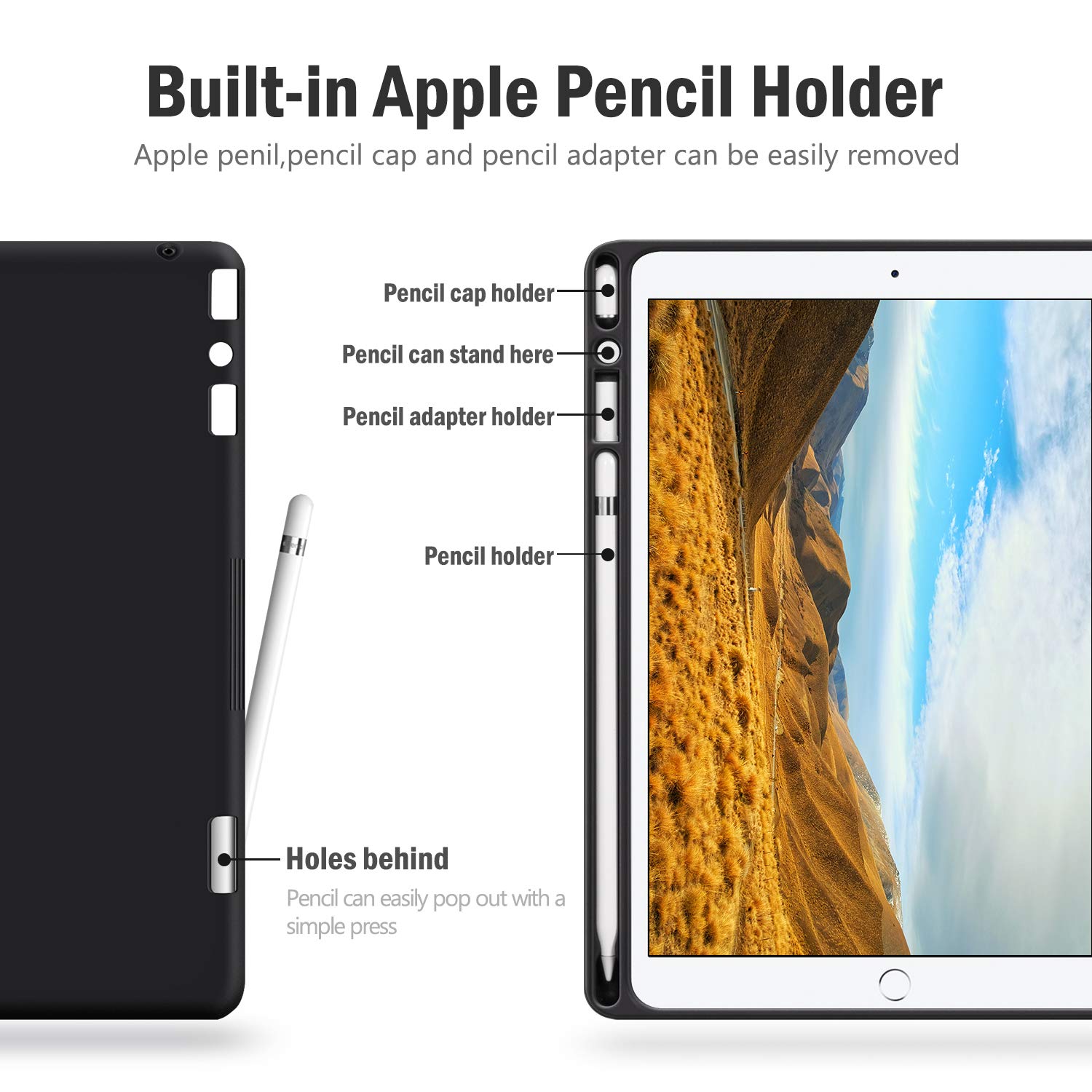 Antbox Case for iPad 9th Generation/iPad 8th Generation with Pencil Holder Vegan Leather Smart Cover for iPad 10.2'' 9th/8th/7th Gen (Black)