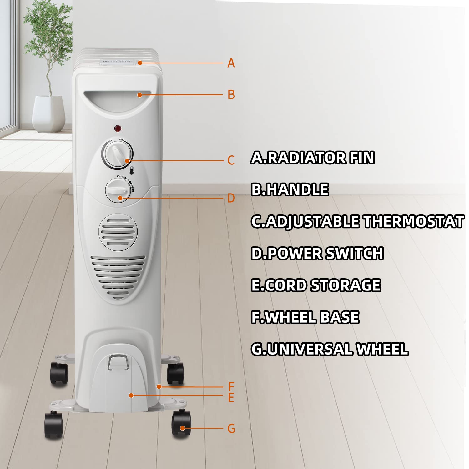 R.W.FLAME Oil Filled Radiator Heater,3 Heat Settings, Adjustable Thermostat, Portable Space heater, Quiet Heater with Tip-over & Overheating Functions(27", Grey)