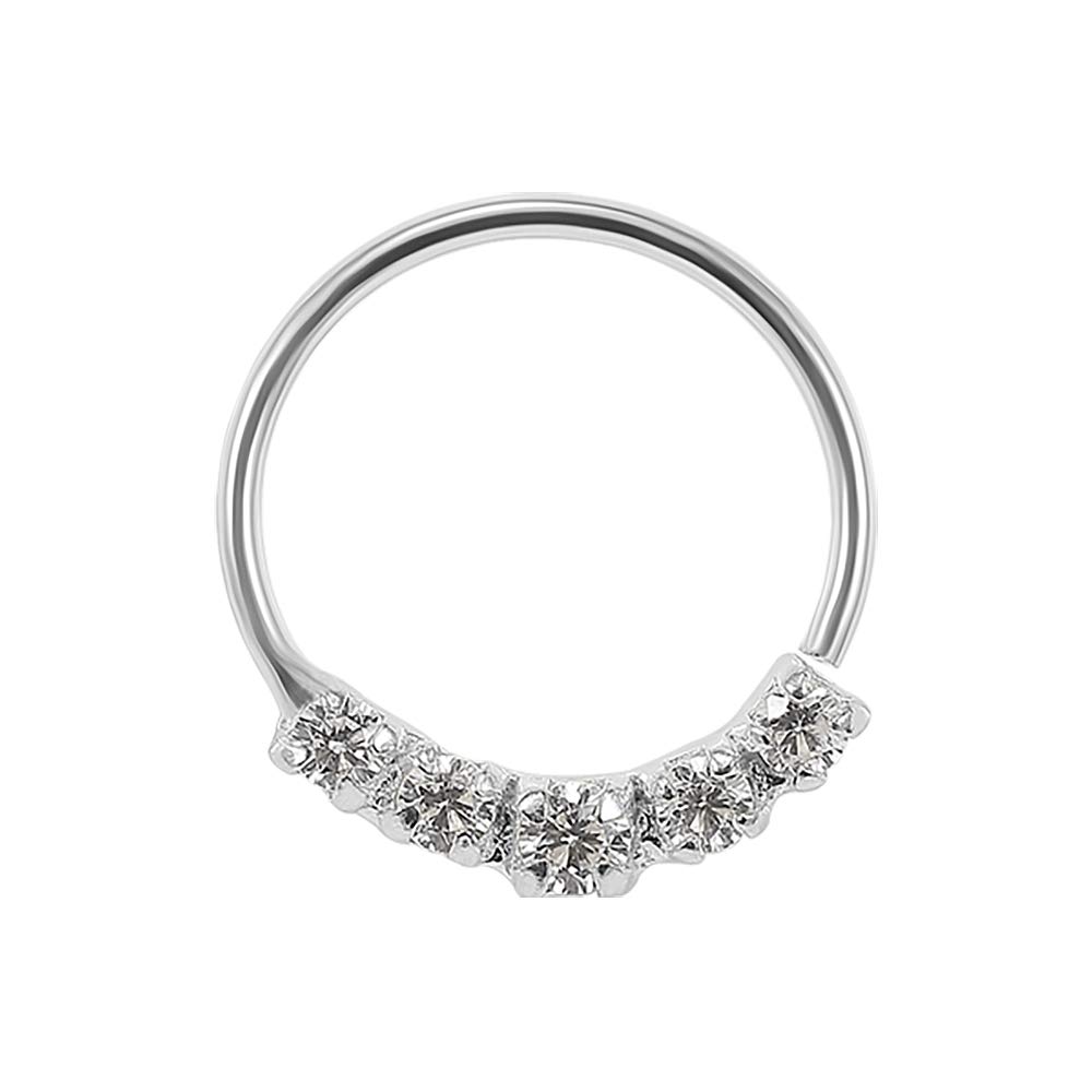 AtoZ Piercing Silver Plated Five Crystal Stone Paved 22 Gauge (0.6MM) - 8mm Diameter 925 Sterling Silver Open Hoop Nose Ring Jewelry