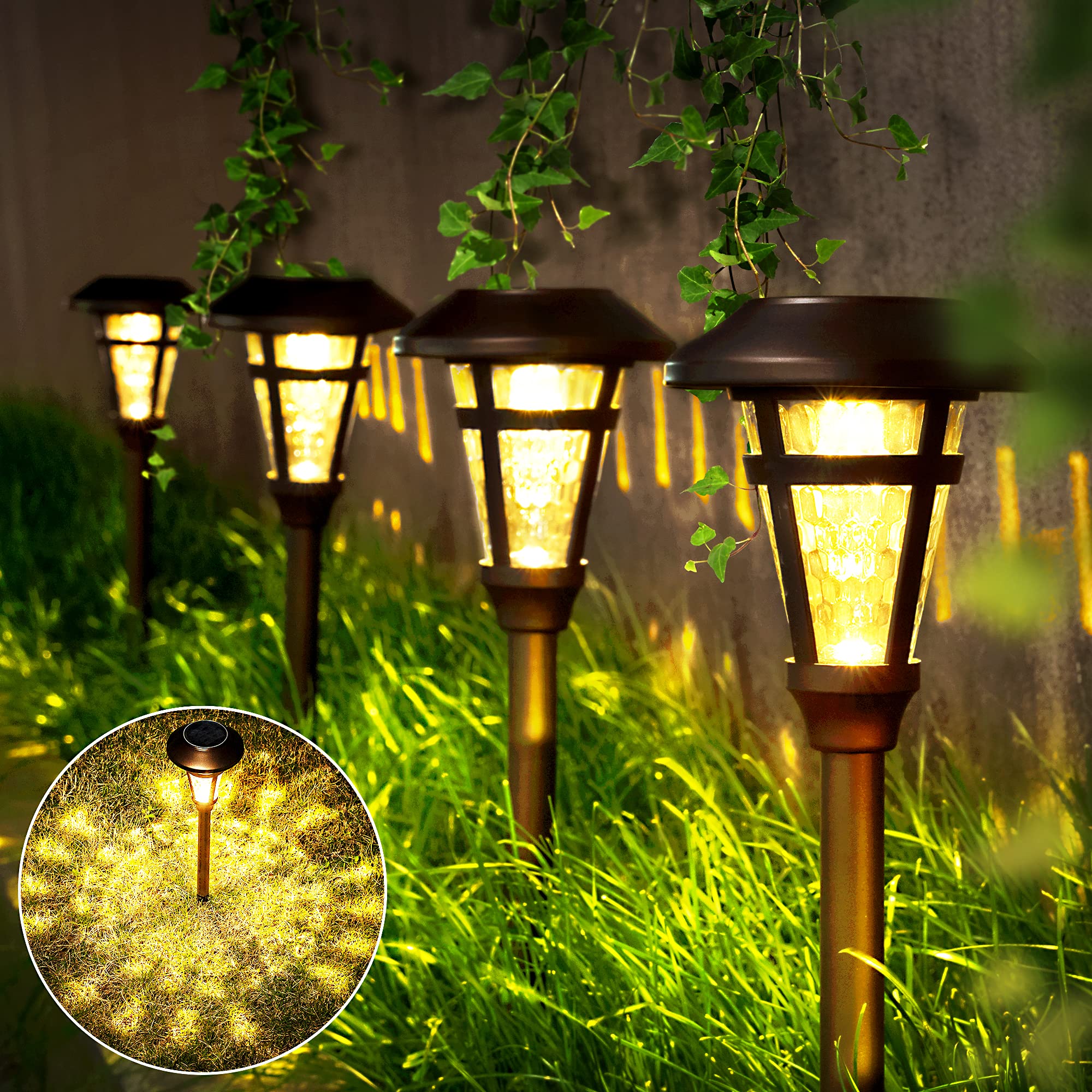 GIGALUMI 6 Pack Super Bright Solar Lights Outdoor Waterproof, High Lumen Solar Garden Lights, Metal Solar Pathway Lights Outdoor, Solar Sidewalk Lights for Yard, Patio, Landscape, Walkway