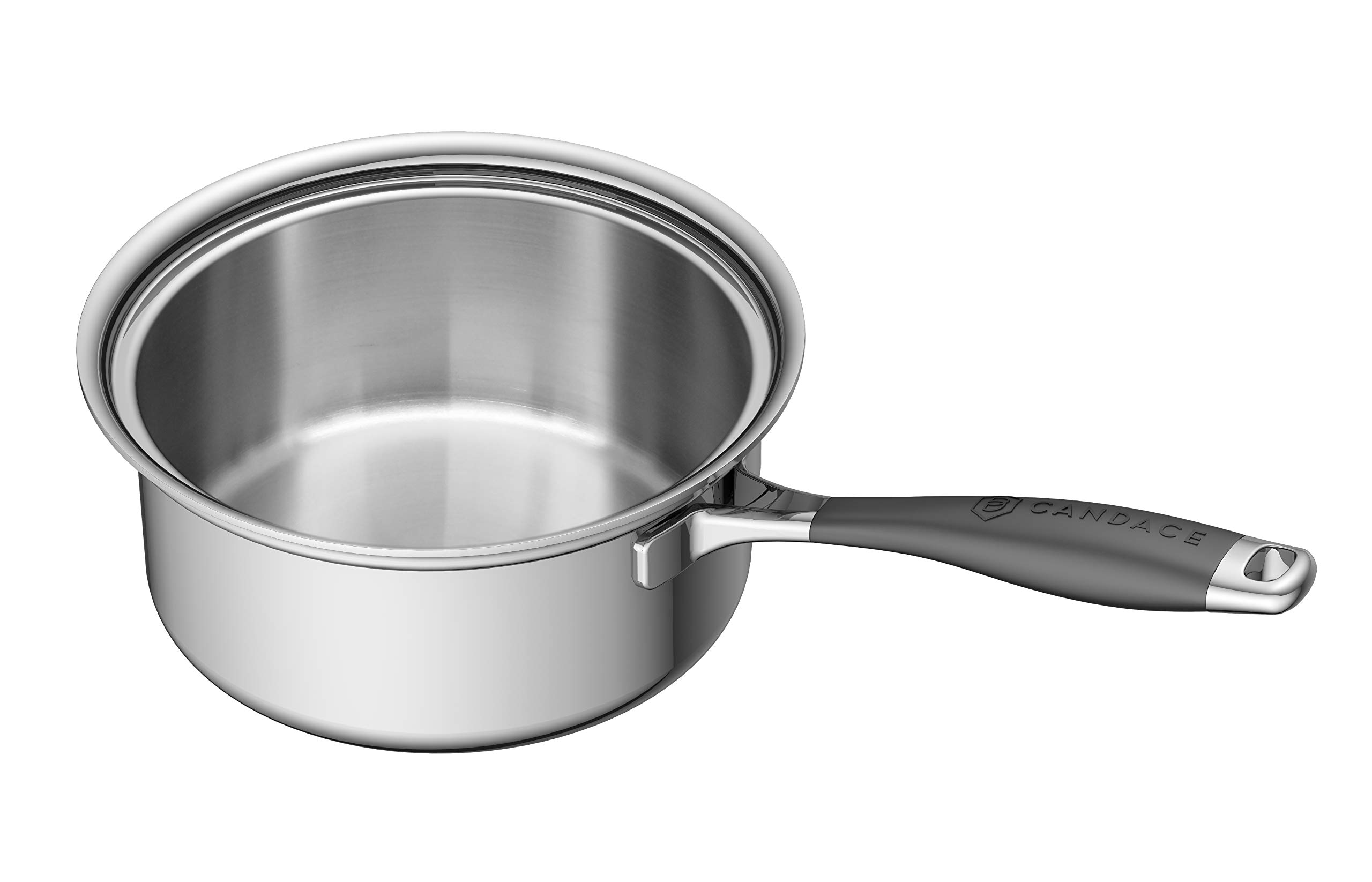 CookCraft by Candace | 3 Quart Tri-Ply Bonded Stainless Steel Aluminum Core Dishwasher Safe Sauce Pan with Glass Latch Lid