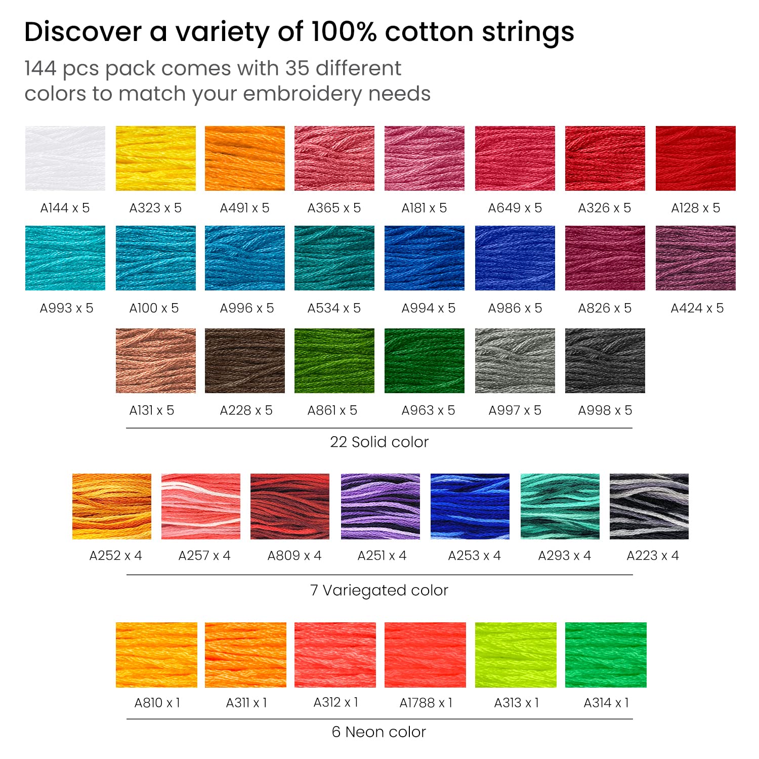 ARTEZA Embroidery Thread Pack, 80 Skeins, Red, Pink, Purple, & Violet, Mercerized Cotton