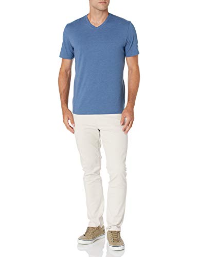 Amazon Essentials Men's Slim-Fit Short-Sleeve V-Neck T-Shirt, Pack of 2, Black/Navy Heather, Large