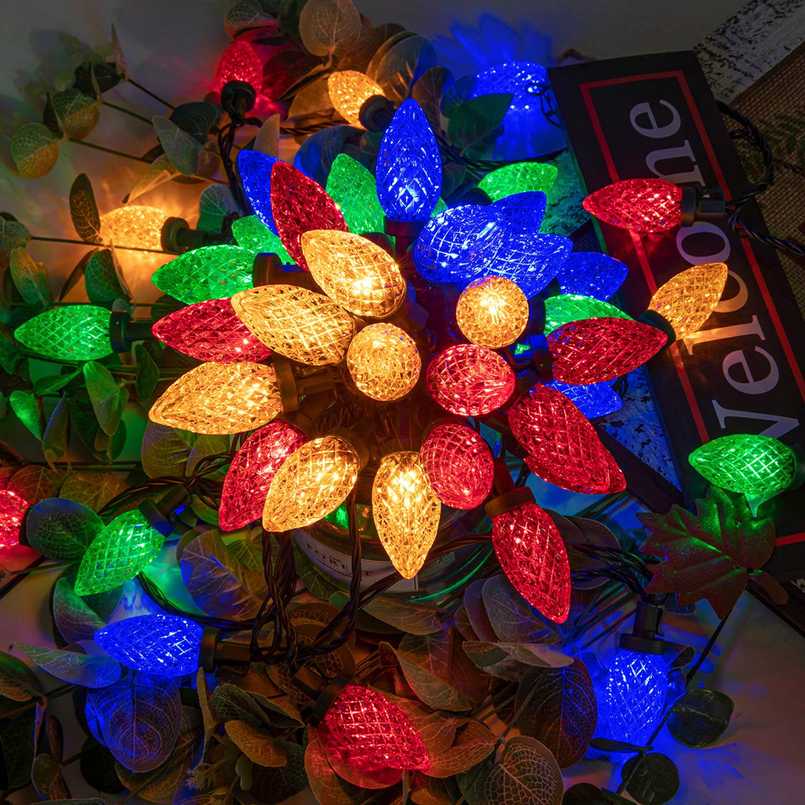 AWQ 100LED 81 FT C9 Christmas String Lights Plug in Fairy Twinkle String Lights 8 Modes Timer Function Waterproof Extendable for Indoor Outdoor Wedding Party Christmas Decoration (100, Multicolor)