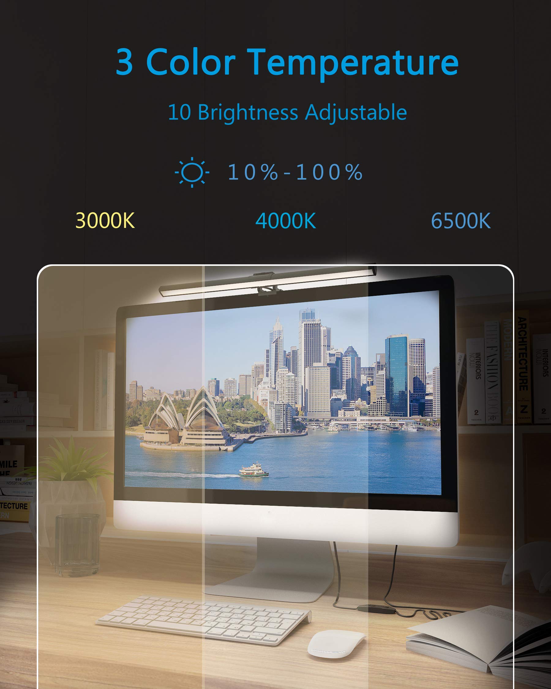 Aogled ScreenBar e-Reading LED Task Lamp Dimmable,No Glare Computer Monitor Light,Adjustable Brightness/Color Temperature,Black USB Powered Monitor Lamps,Office Lamp