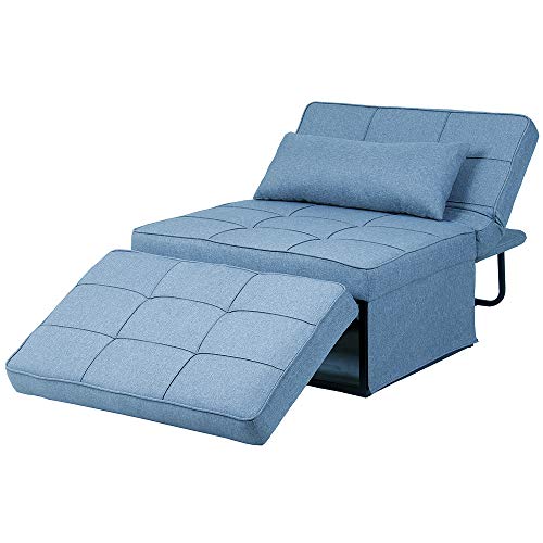 Ainfox Ottoman Sofa Bed, 4 in 1 Multi-Use Folding Guest Bed Full Padded Lounge Couch Bed Convertible Single Sofa Chair (Light Blue)