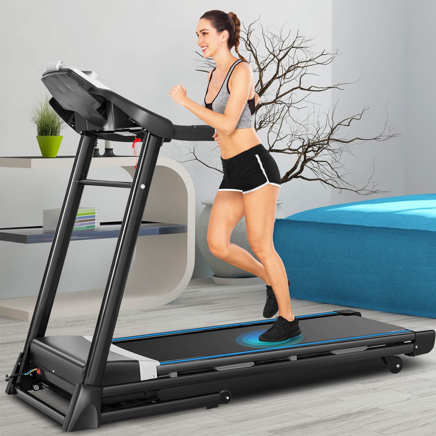 ANCHEER Treadmill, 3.25hp, App Control, Folding Treadmill Machine for Home with Automatic Incline, for Running, Walking, and Jogging, Portable Treadmill for Home, Gym, Office Workout.