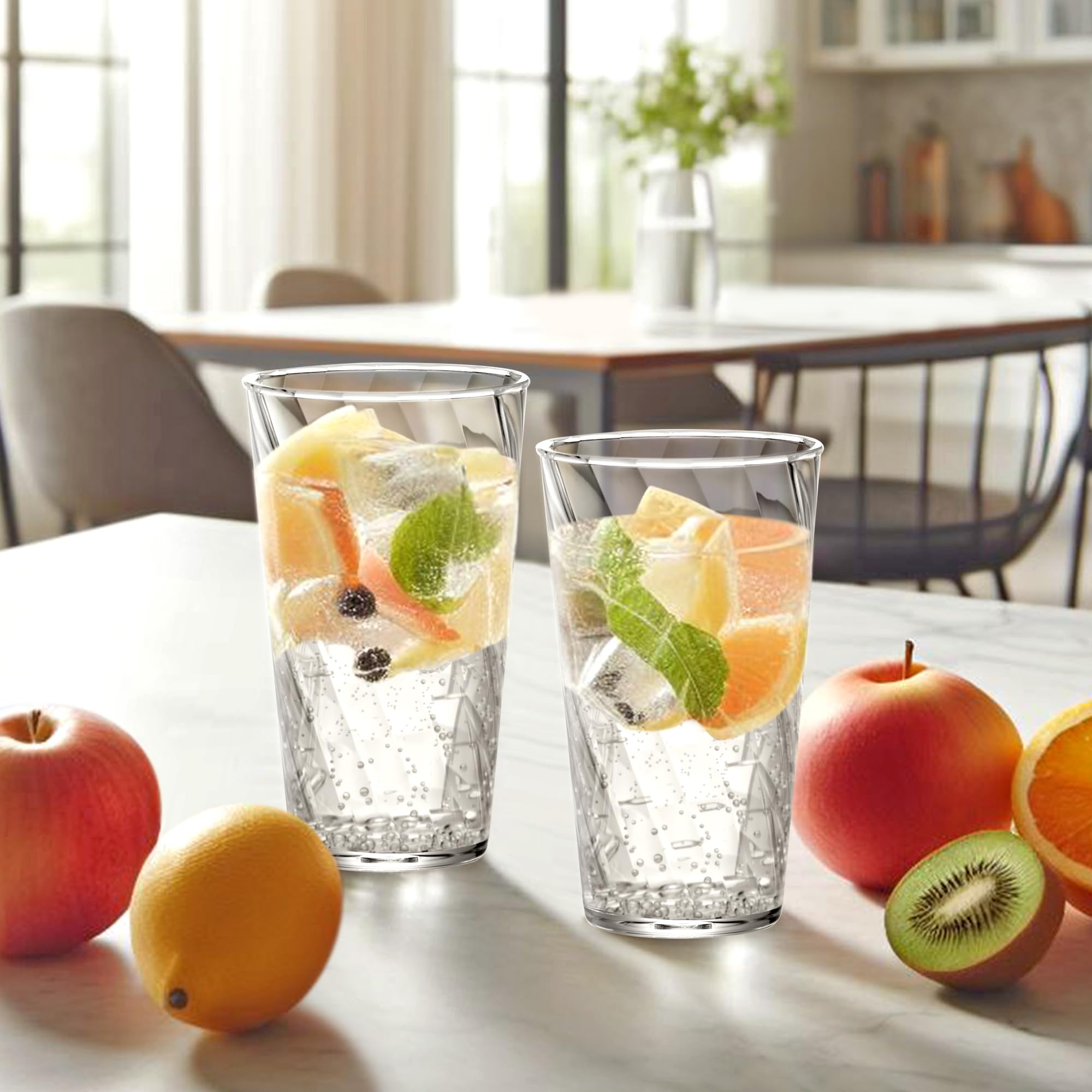 Amazing Abby - Glacier - 18-Ounce Plastic Tumblers (Set of 8), Plastic Drinking Glasses, All-Clear Reusable Plastic Cups, Stackable, BPA-Free, Shatter-Proof, Dishwasher-Safe