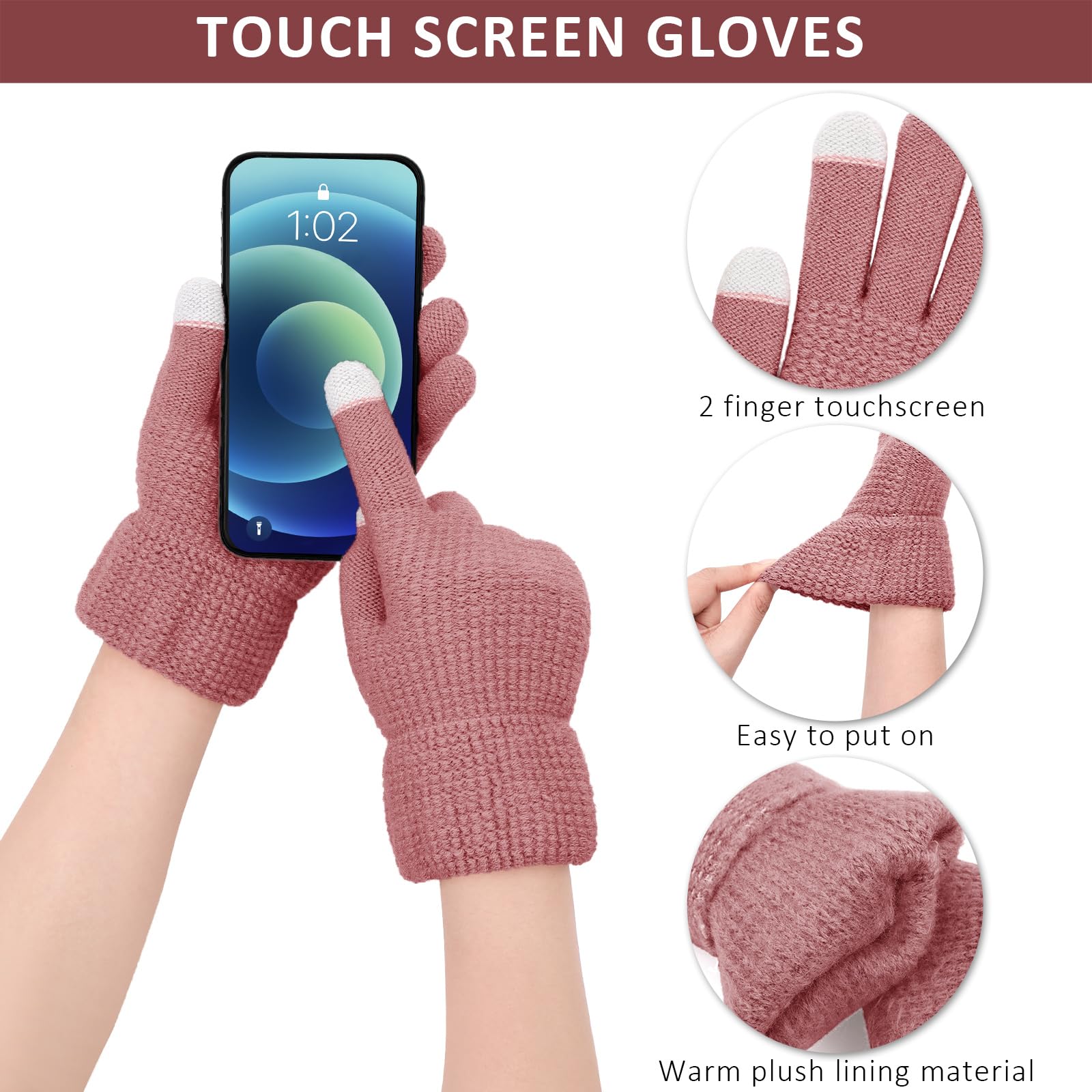 Aneco Winter Warm Knitted Scarf Beanie Hat and Gloves Set Men & Women's Soft Stretch Hat Scarf and Mitten Set