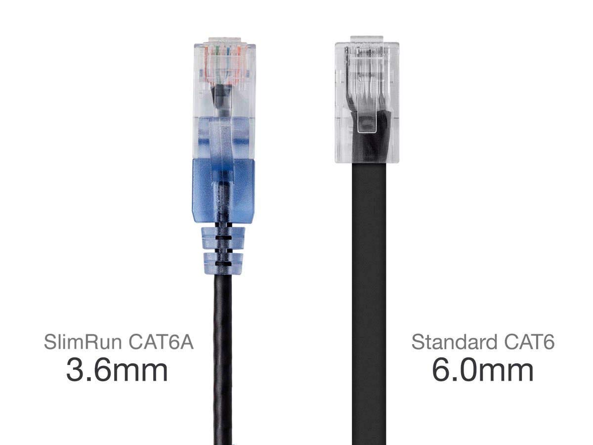 Monoprice Cat6A Ethernet Patch Cable - Snagless RJ45, 550Mhz, 10G, UTP, Pure Bare Copper Wire, 30AWG, 10-Pack, 14 Feet, Black - SlimRun Series