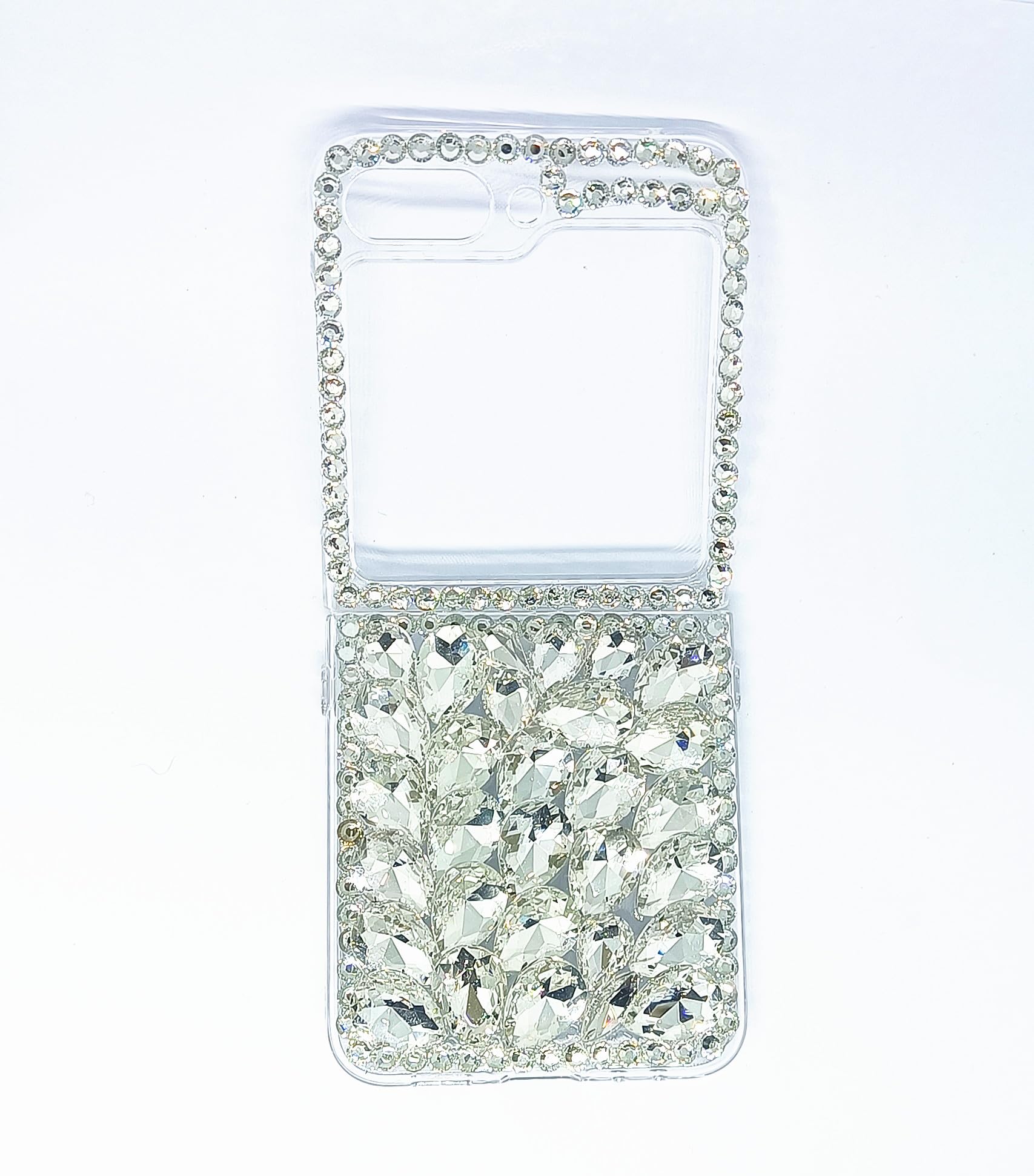 Aikukiki Case for Galaxy Z Flip 5,Galaxy Z Flip 5 5G Case,3D Handmade Sparkle Stunning Stones Crystal Diamond Bling Glitter Phone Case for Samsung Galaxy Z Flip 5 5G (2023) (Full White)