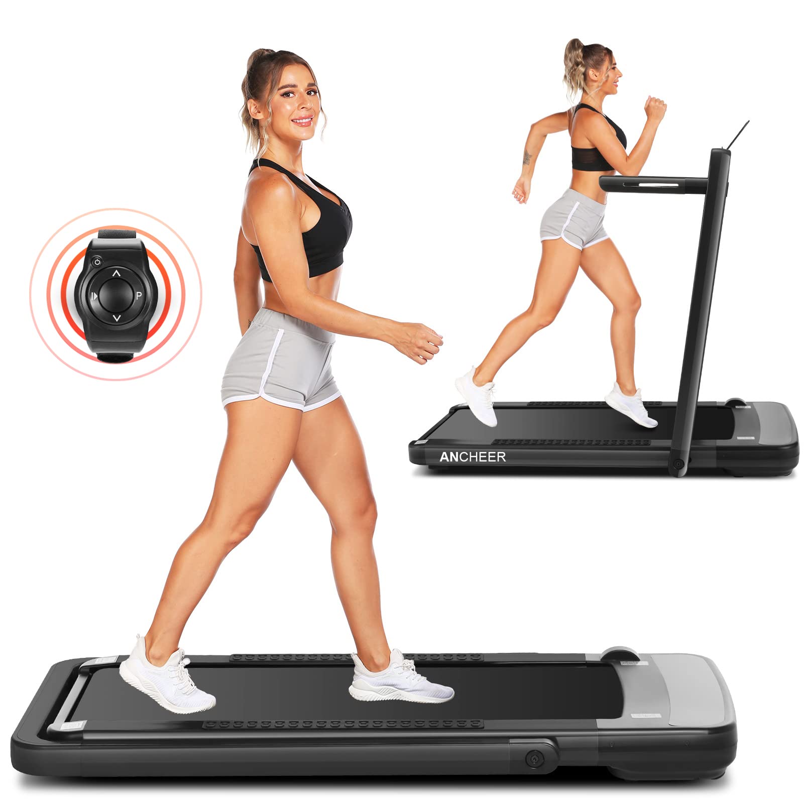 ANCHEER Treadmill, 2 in 1 Under Desk Treadmill, Folding Treadmill with APP & Wrist-Mounted Remote Control, Walking Pad Treadmill with 12 Preset Programs, Running Machine for Home, Installation-Free