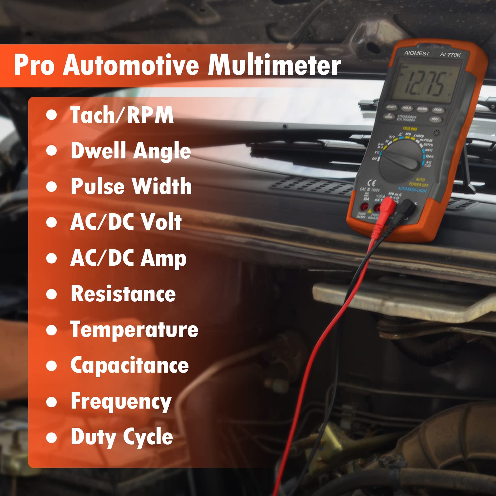 AIOMEST AI-770K Automotive Digital Multimeter Engine Analyzer,True-RMS 6000 Count DMM Meter for Dwell Angle, RPM, Injection Pulse,AC/DC Amps Volt Ohm Temperature Multi-Tester