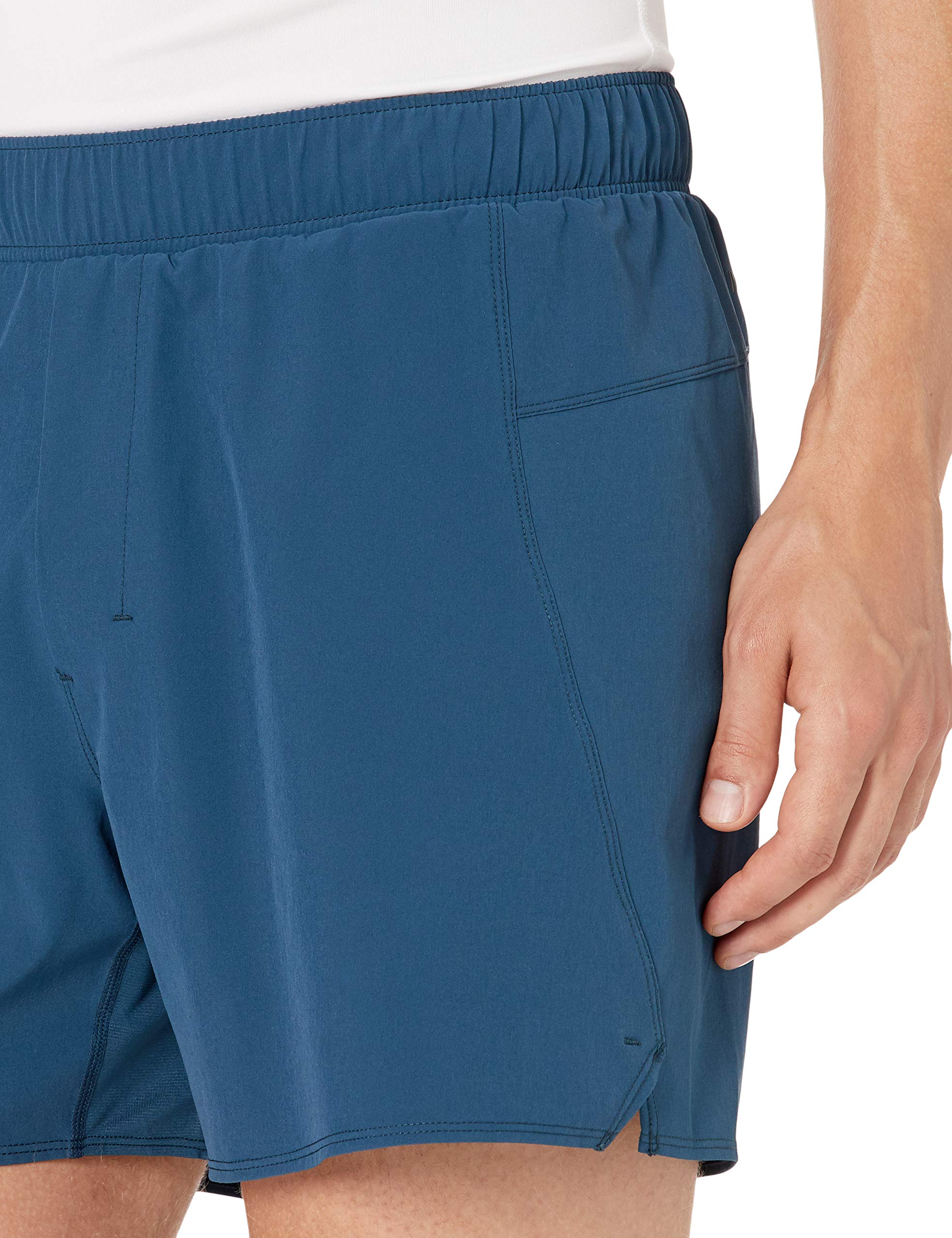 Amazon Brand - Peak Velocity Men's 5'' Run Short with Boxer Brief, Navy, Small