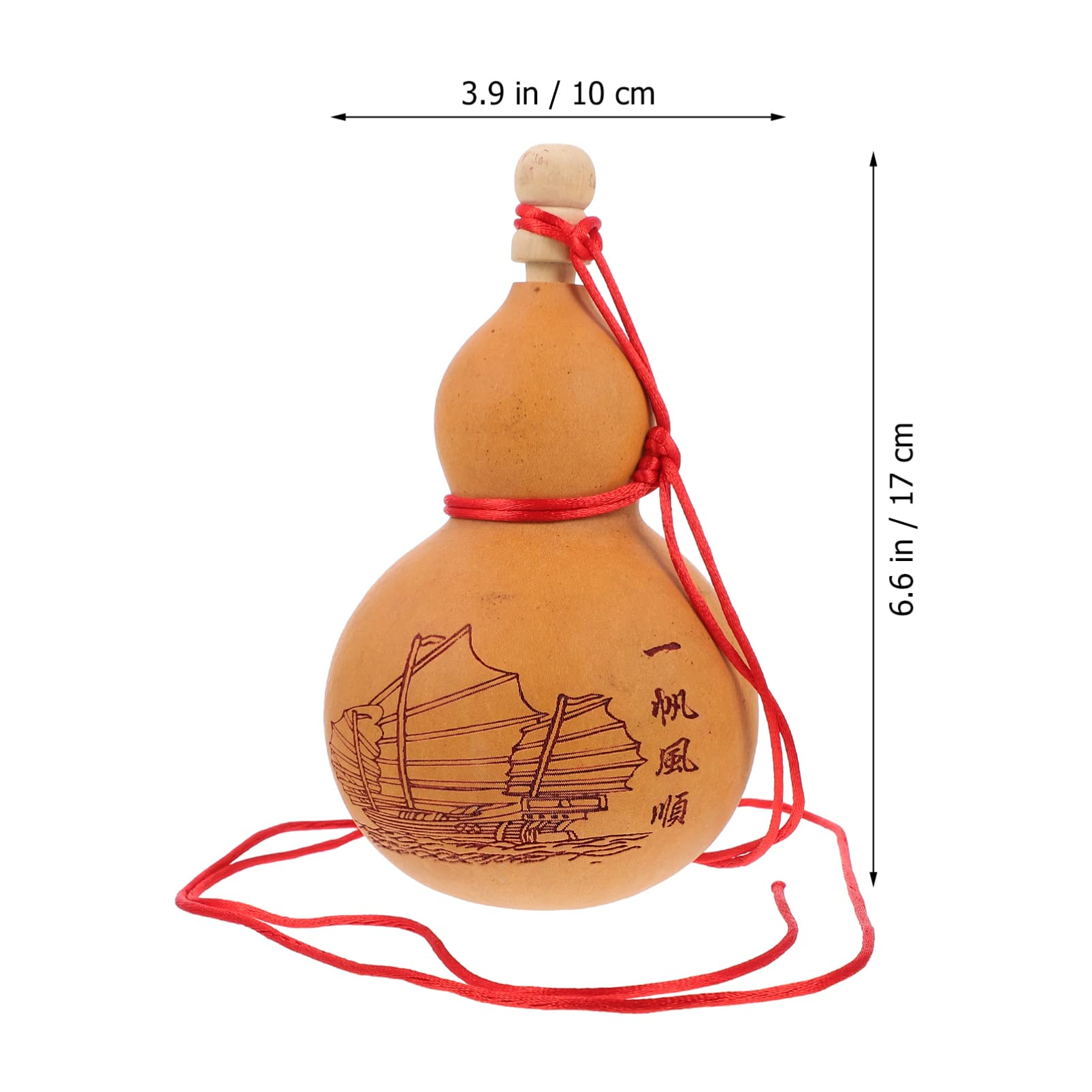 Angoily Gourd Wine Flask Bottle Chinese Wu Lou Wine Bottle with Stopper Wooden Chinese Feng Shui Hu Lu Gourd Ornament for Home Kitchen (Khaki)