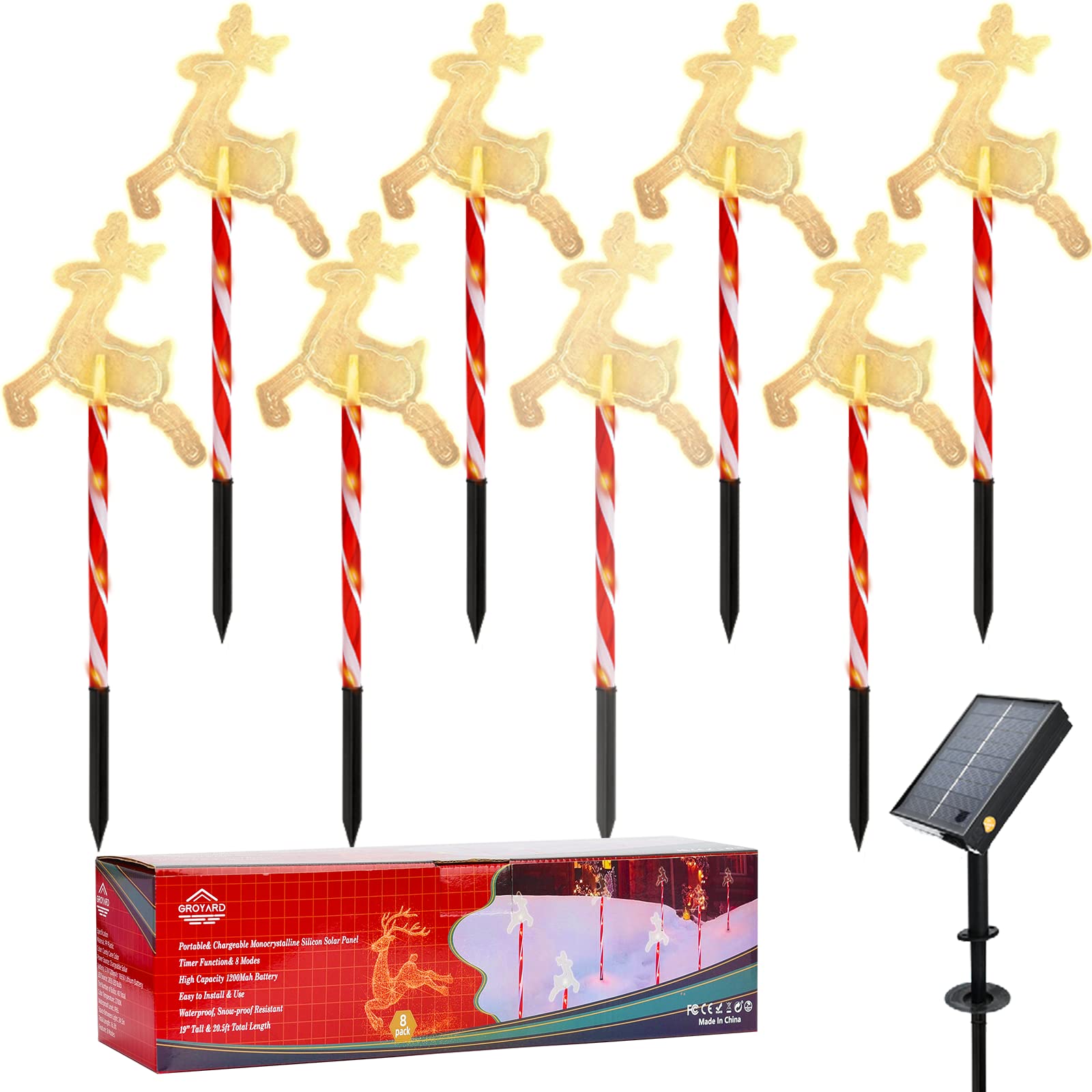 GROYARD 8pack Christmas Reindeer Pathway Lights Set of 8 Driveway Markers Outdoor Decoration Christmas Decor Indoor Lawn Garden Backyard Decorations