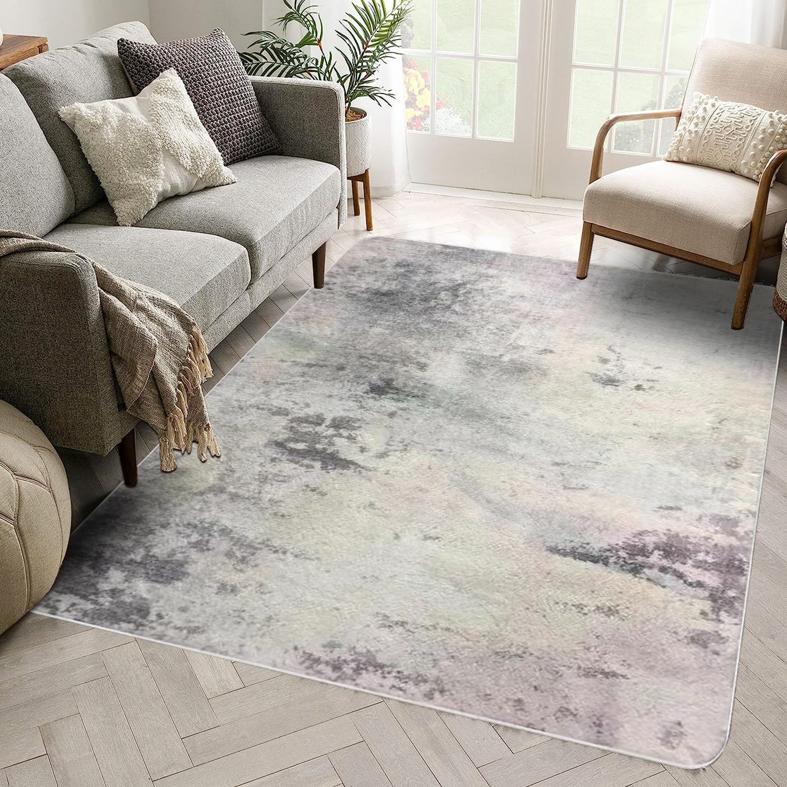 ASIinnsy Soft Abstract Area Rugs Non-Slip Carpet for Living Room Bedroom Dining Room Indoor Rugs Home Decor (Grey/Multi, 3.9' x 5.2')