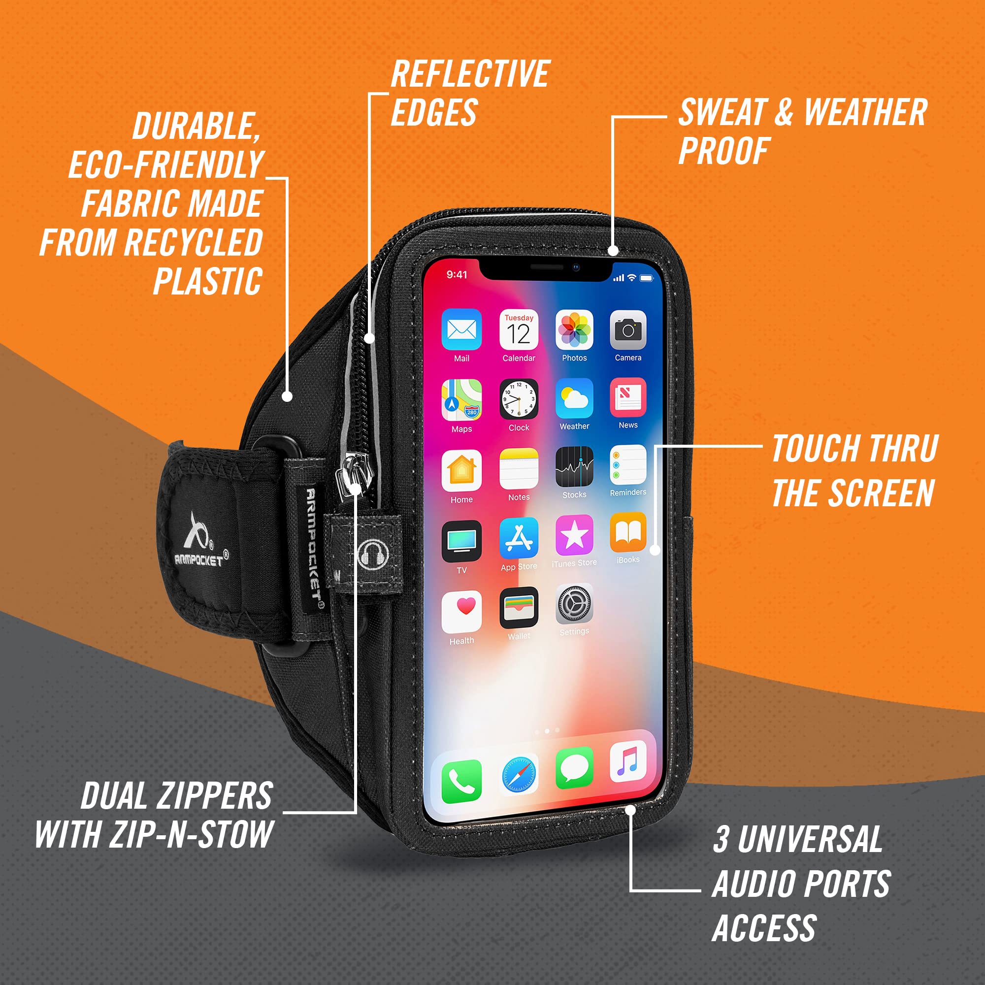 Armpocket® Mega i-40™ Plus armband for iPhone 8/7/6s/6 Plus, Galaxy S8+, Note 8, Google Pixel 2 XL/XL with cases or other phones and cases up to 7"